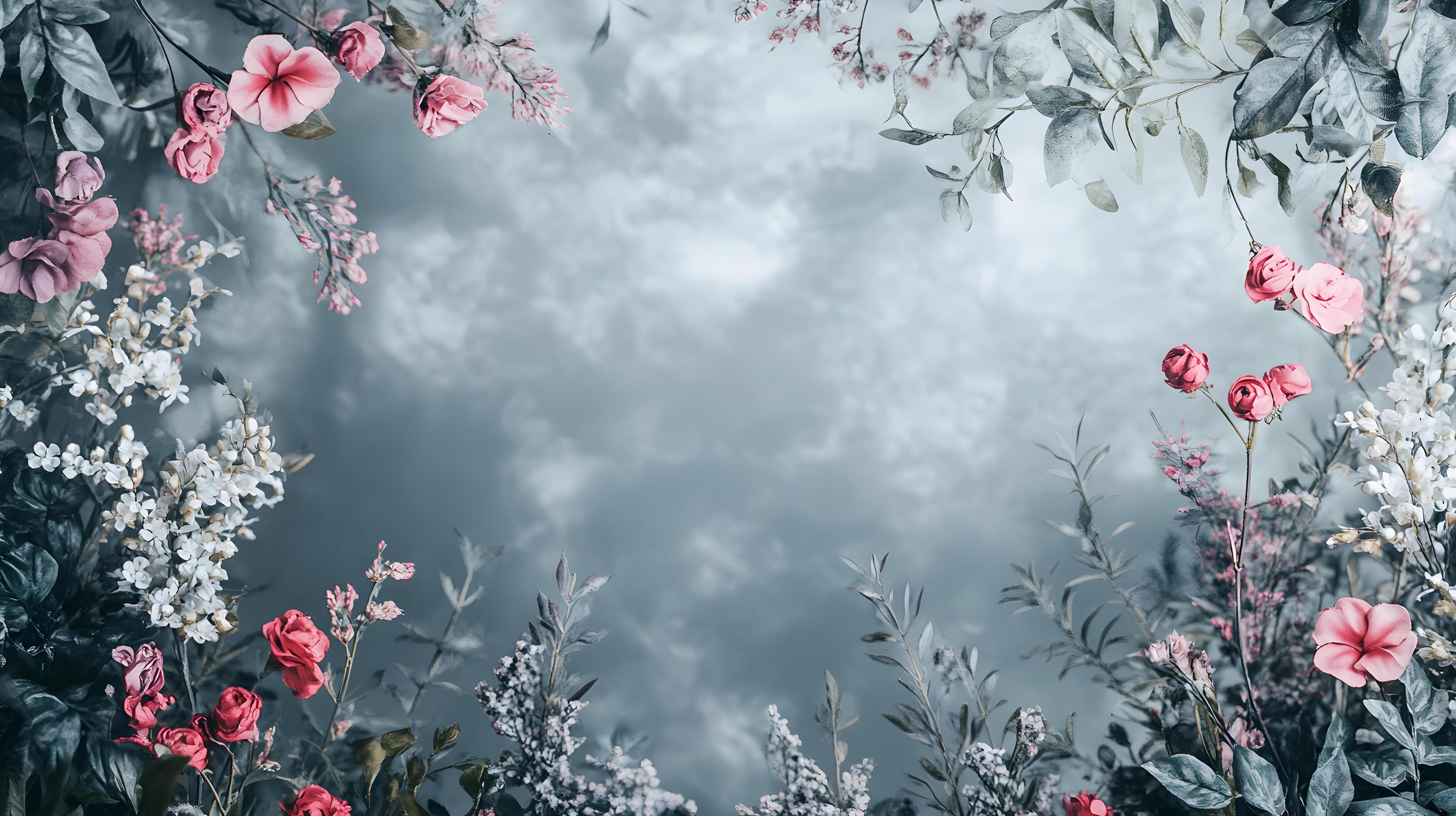 A beautiful flowery scene with a blue sky background 53827705 Stock Photo at Vecteezy