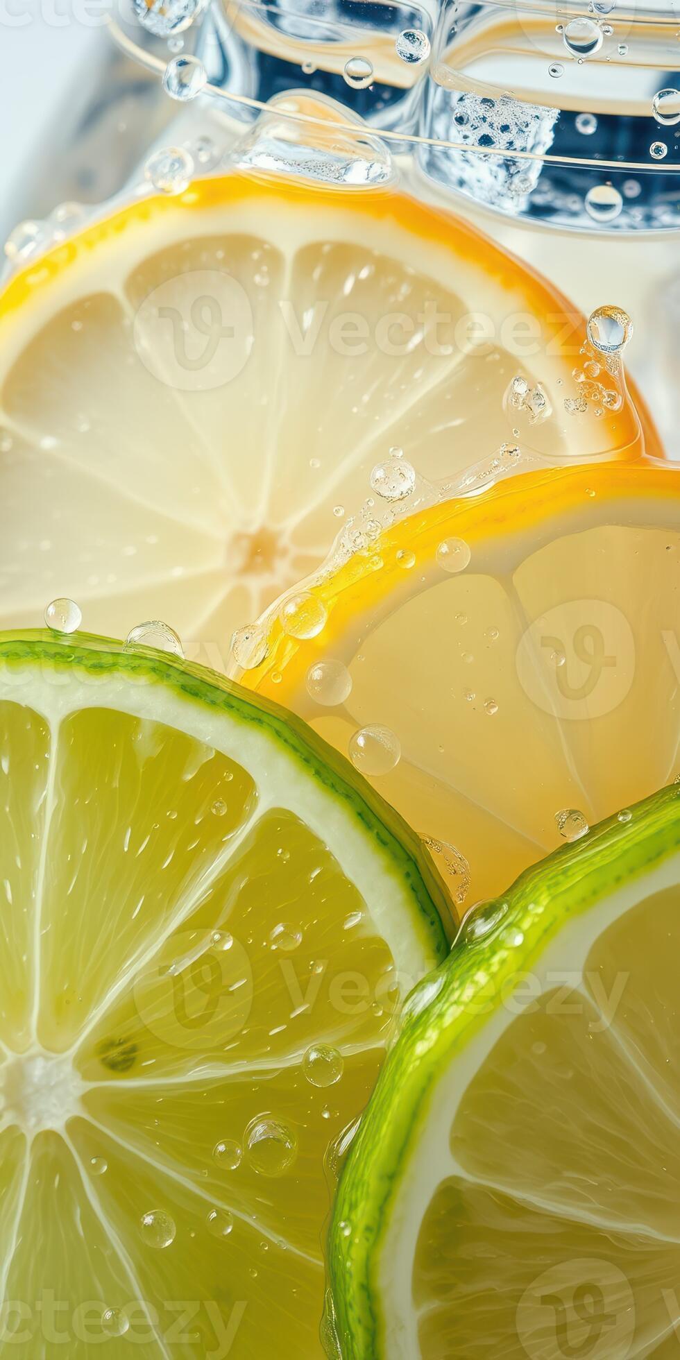 Fresh citrus slices floating in sparkling water create a refreshing summer drink appearance ...