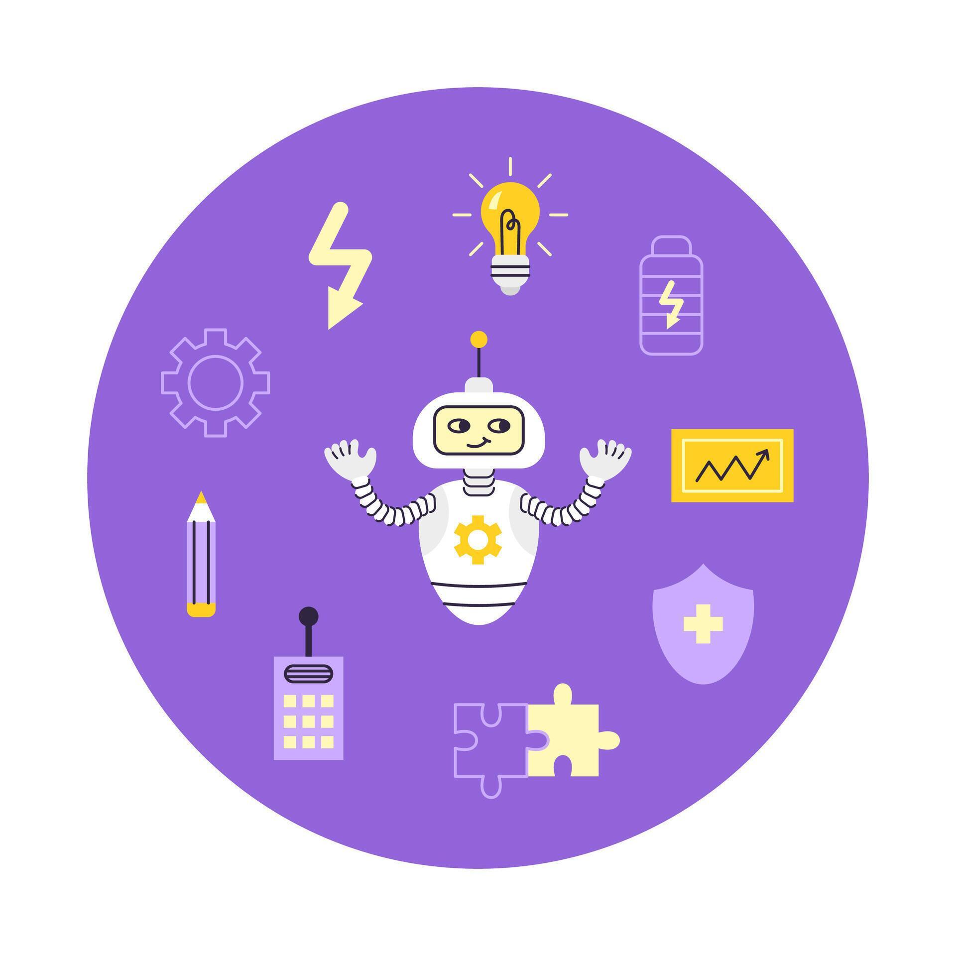AI robot in the center and icons around it. Artificial intelligence ...