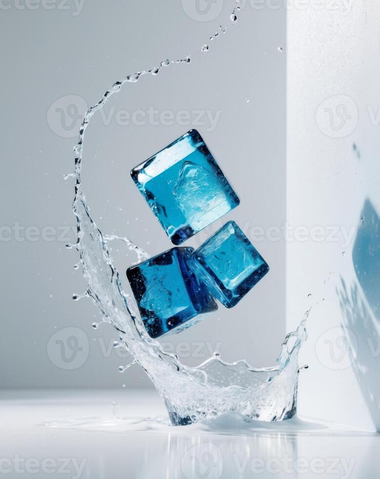 Water splashing around ice cubes in bright setting 53868259 Stock Photo at Vecteezy