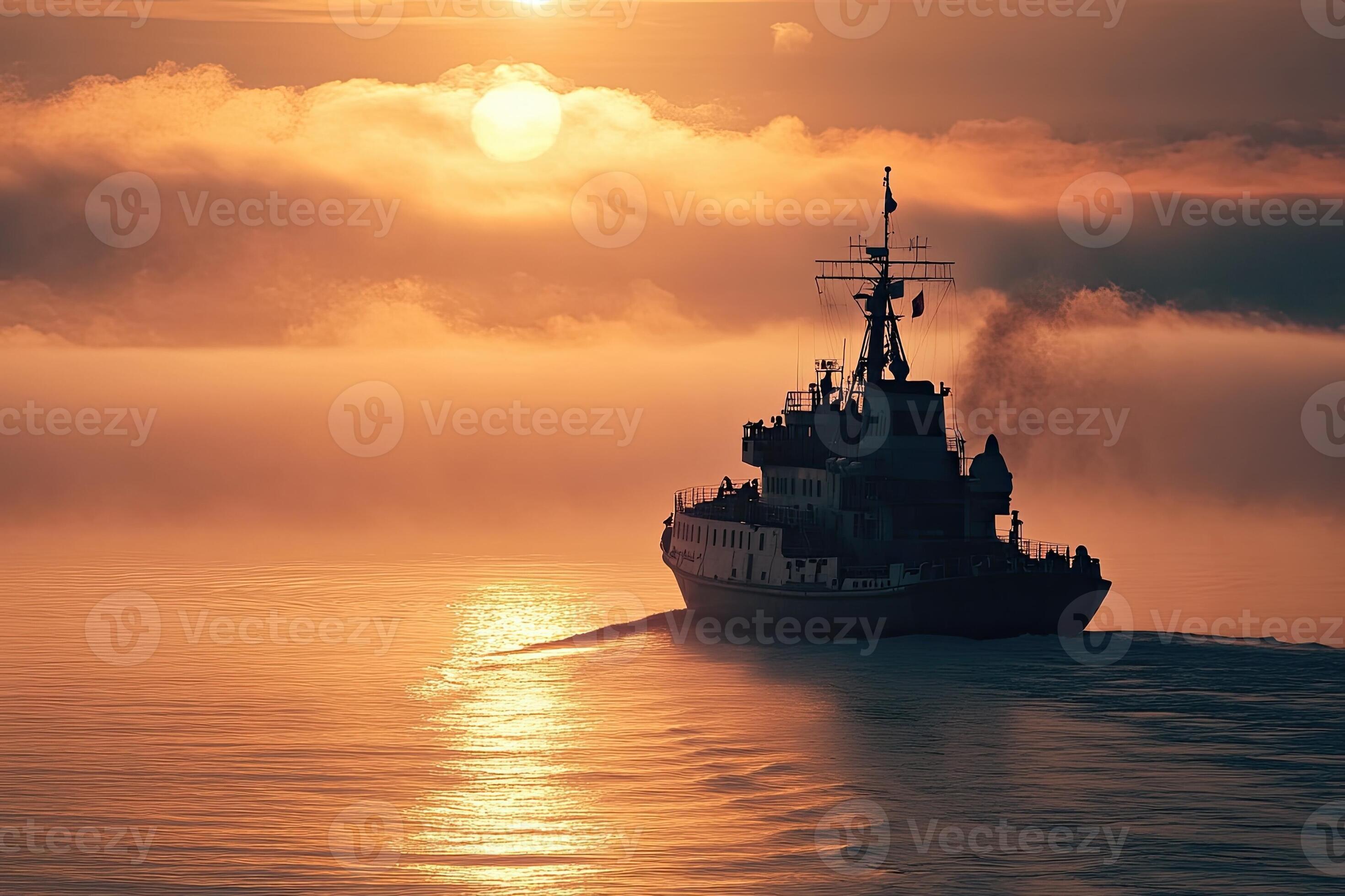 Ship navigating through fog at sunset. 53871801 Stock Photo at Vecteezy Ship navigating through fog at sunset. 53871801 Stock Photo at Vecteezy
