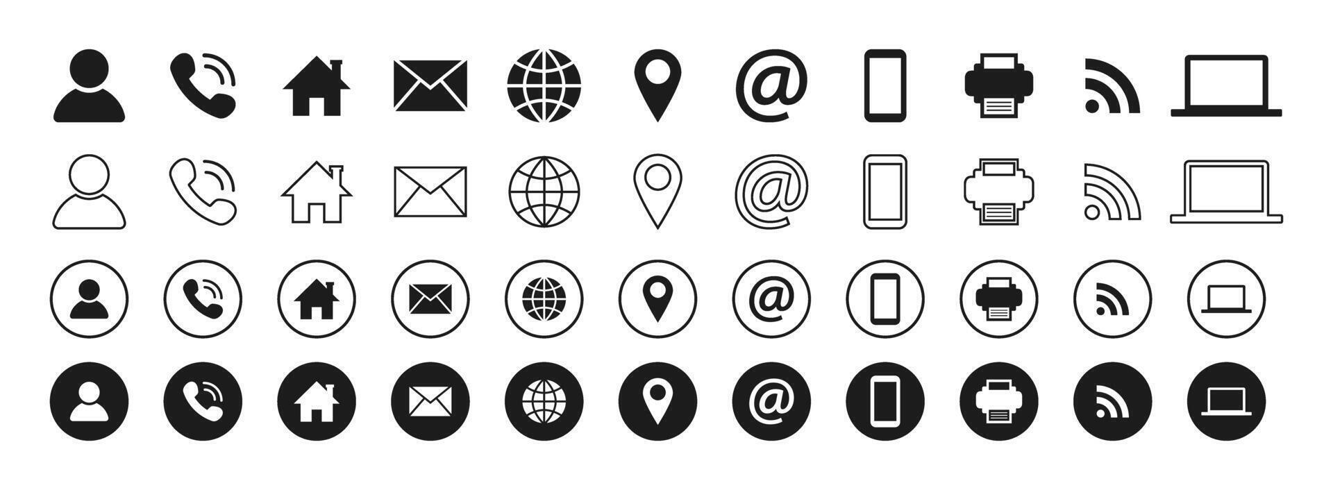 Essential Business Contact Message User Interface Icons Set. Flat Web Outline Circular Style ...