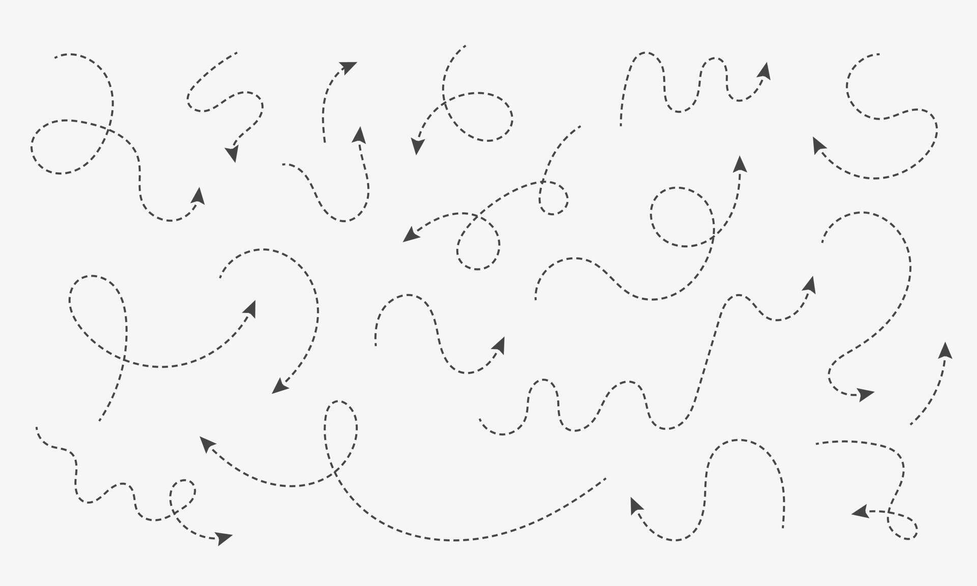 Set of dash arrows. Squiggle line arrows moving up and down. Left and right direction ...