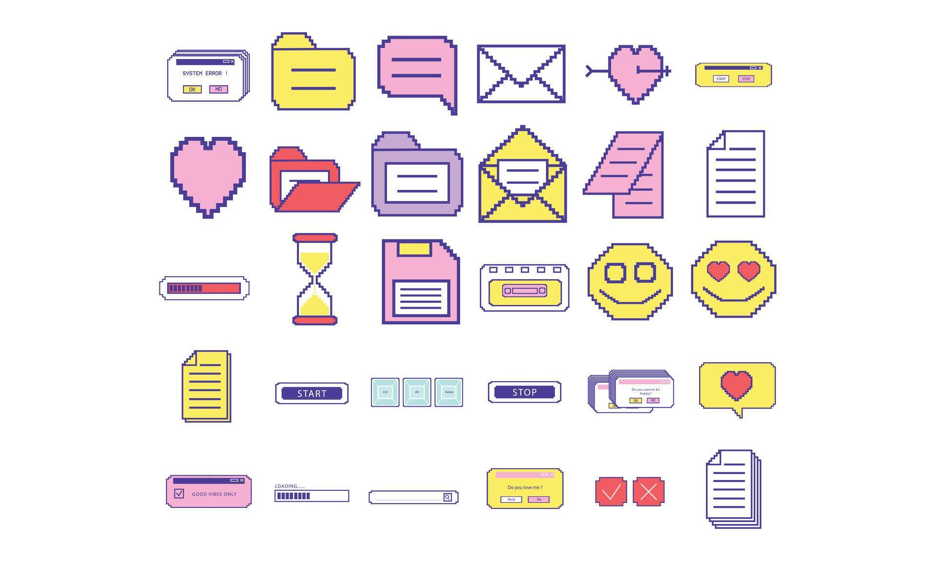 pixel interface collection 53910126 Vector Art at Vecteezy