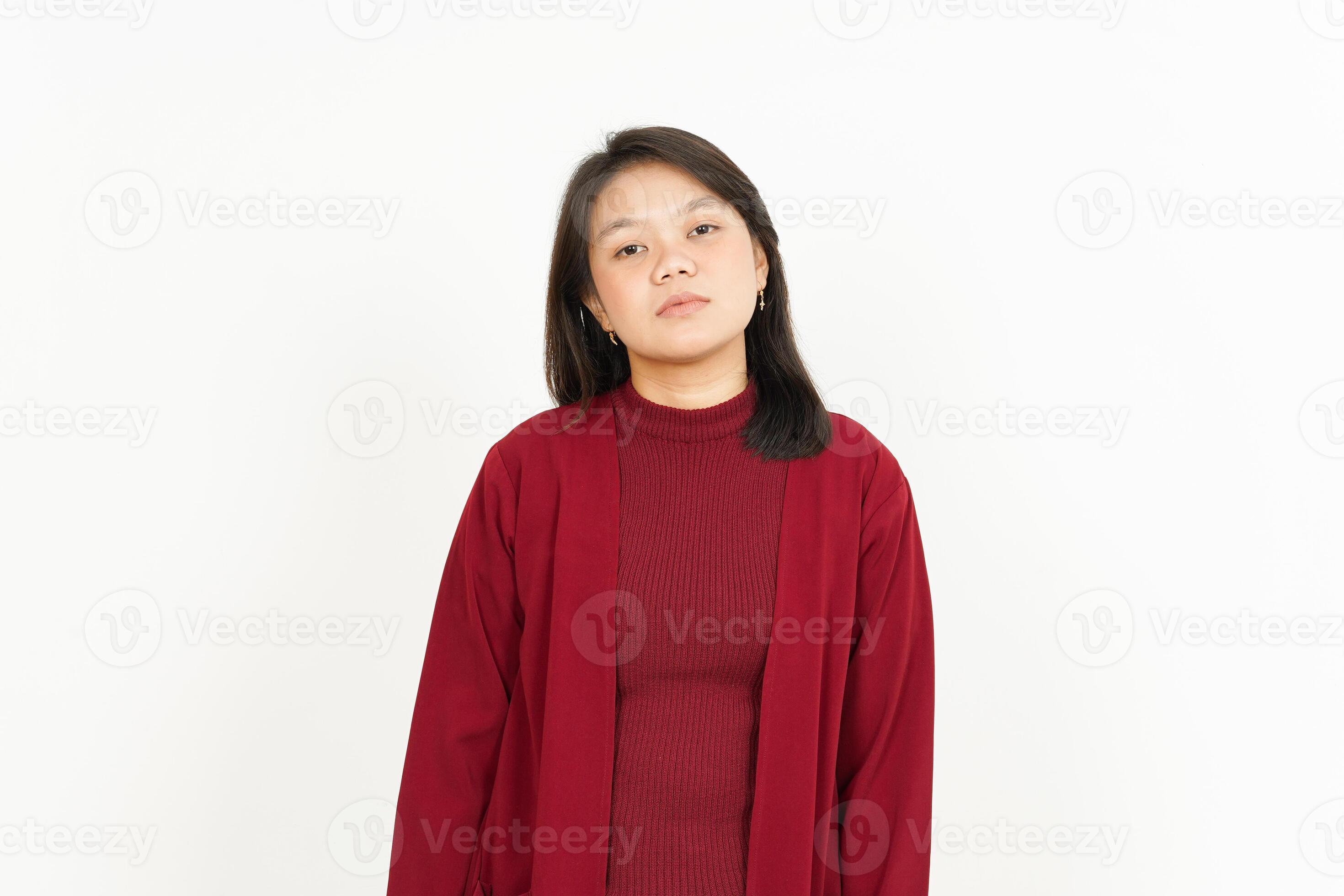 Boring Gesture Of Beautiful Asian Woman Wearing Red Shirt Isolated On ...