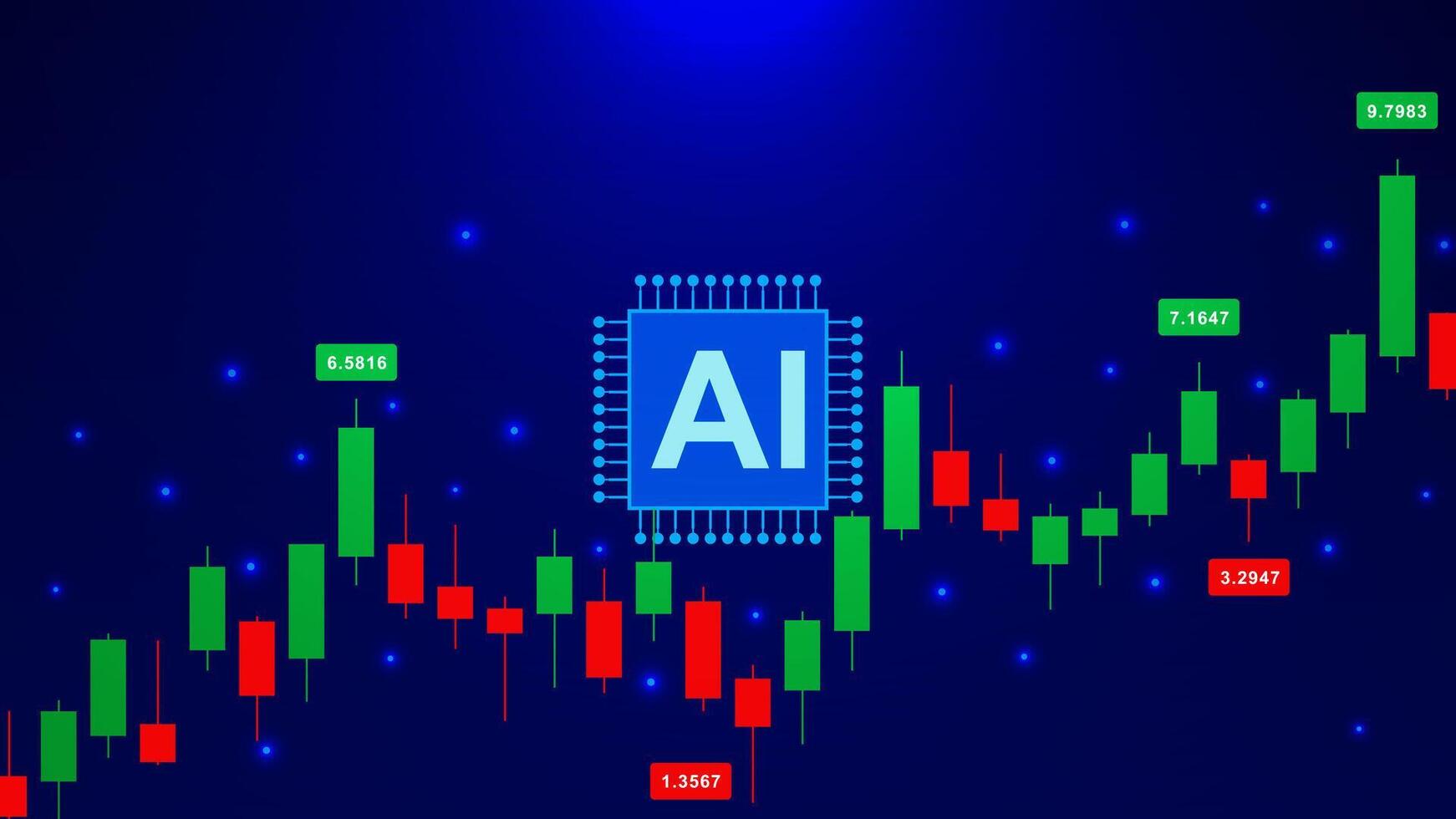 Candlestick chart graph with AI Artificial Intelligence chip for financial investment, stock ...