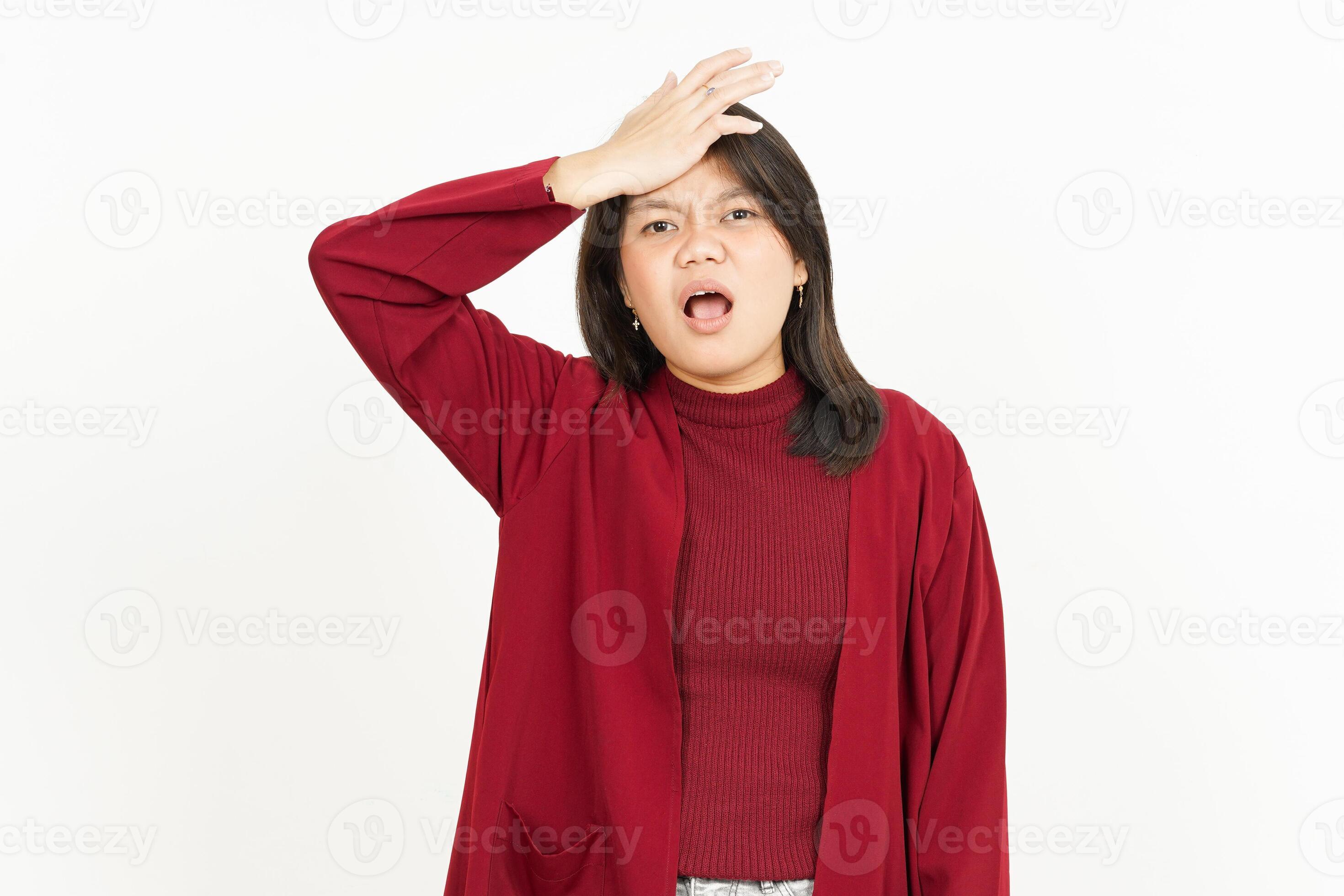 Forget Something gesture Of Beautiful Asian Woman Wearing Red Shirt ...