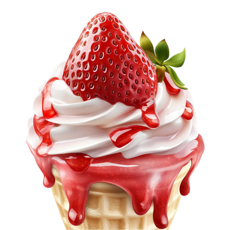 A Strawberry Ice Cream Cone With Whipped Cream And Strawberry 53922631 Png