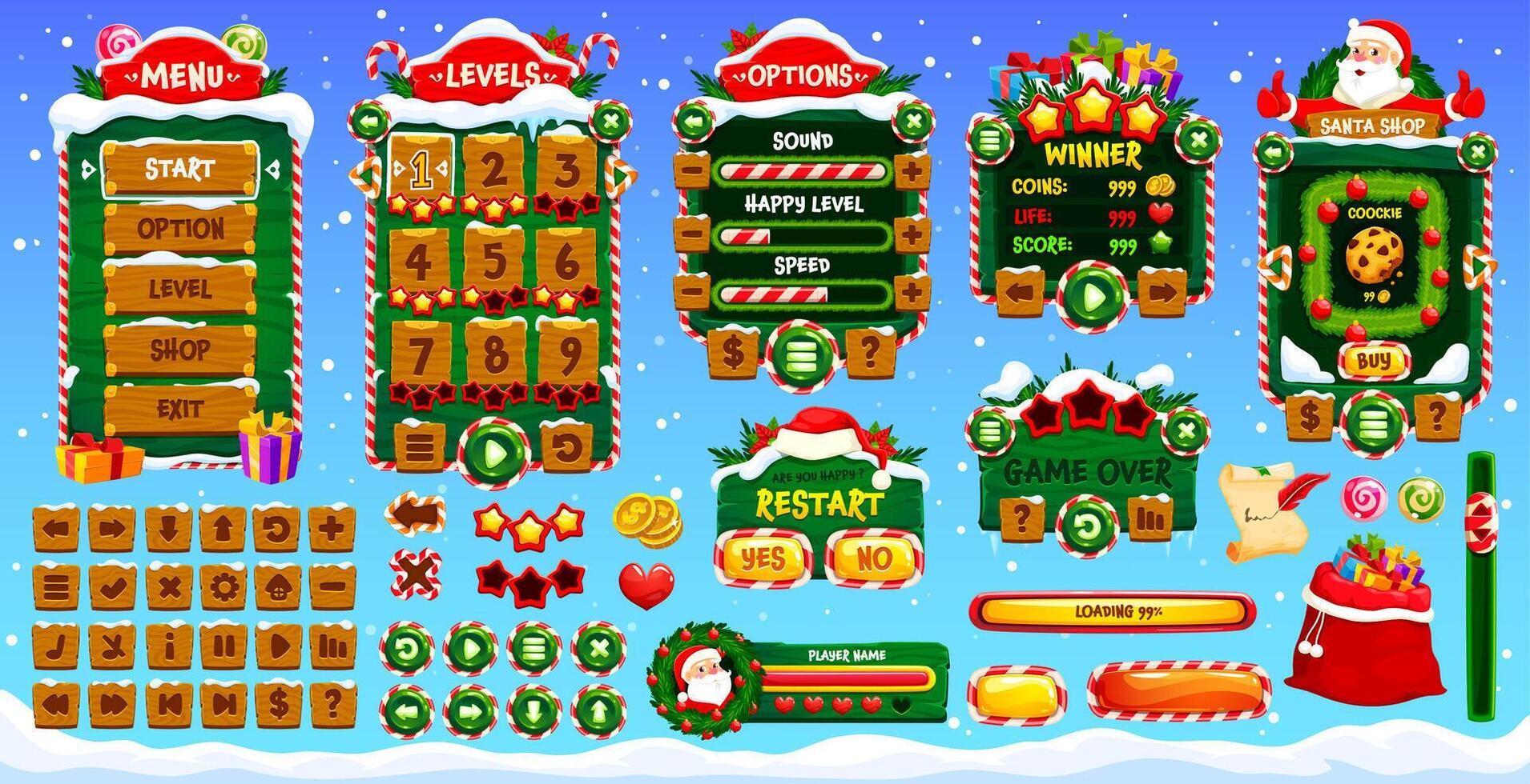 Christmas New Year Game Interface And Ui Buttons 53923134 Vector Art At Vecteezy