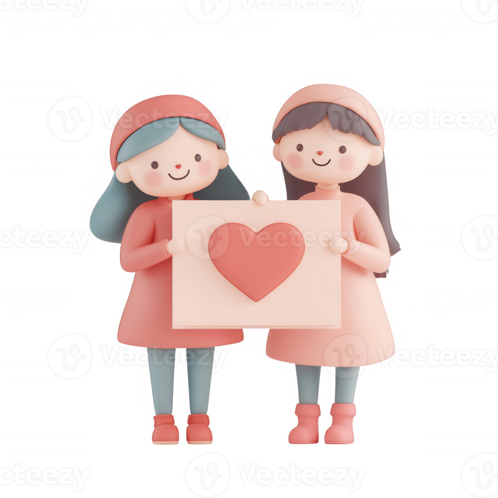 Two Cheerful Girls Holding A Heart Sign Representing Friendship And Love 53924328 Png
