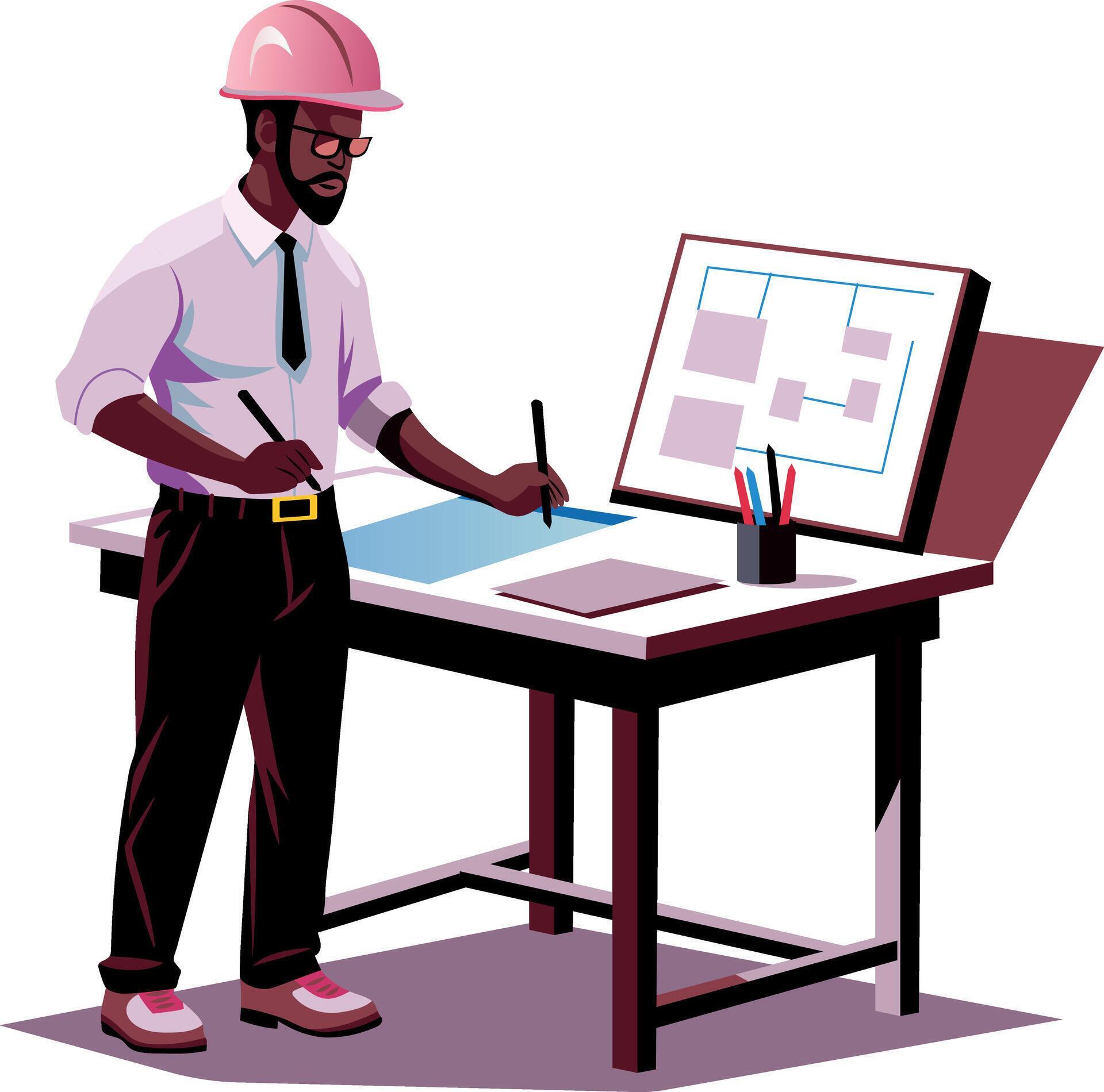 A flat illustration of an engineer draw a map on system 53926443 Vector ...