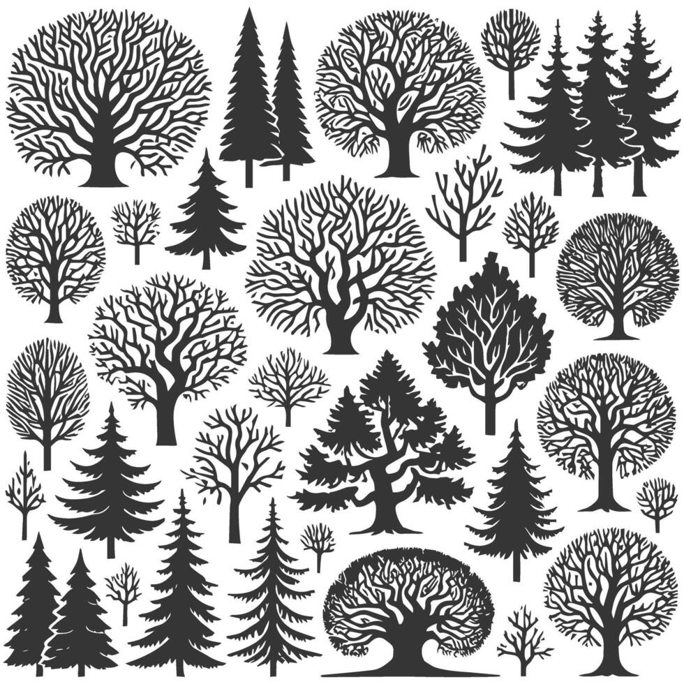 A set of trees and trees in black and white 53928587 Vector Art at Vecteezy