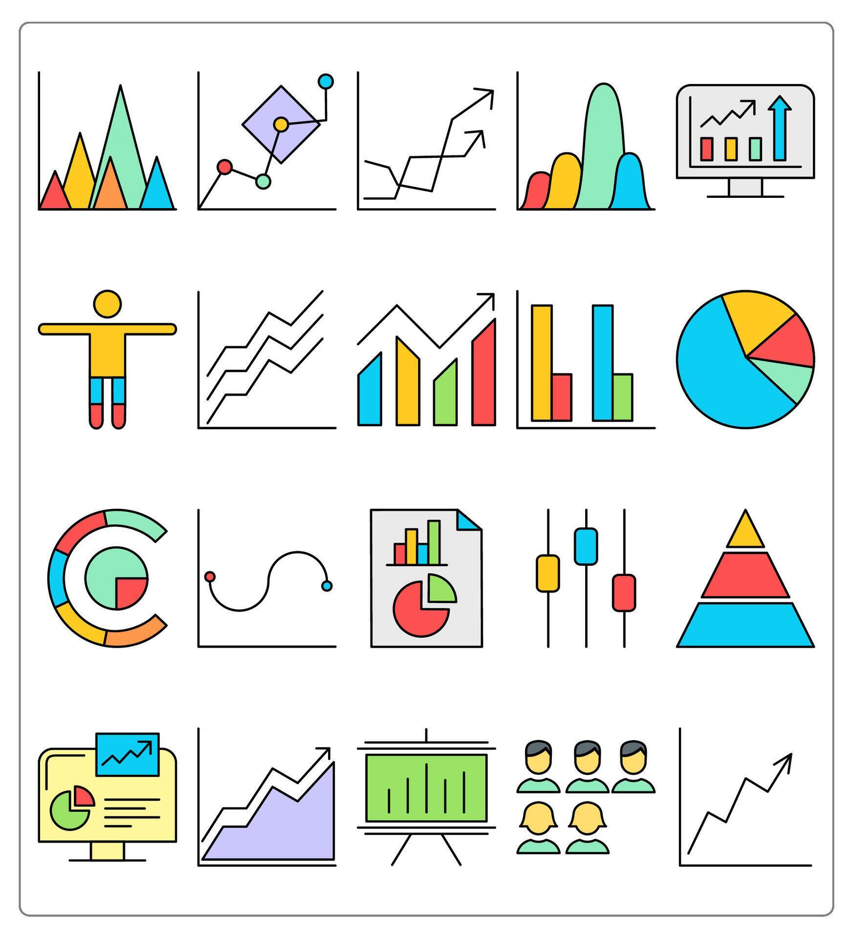 A set of 20 graph icons as bar graph, chart, statistics 53948070 Vector ...