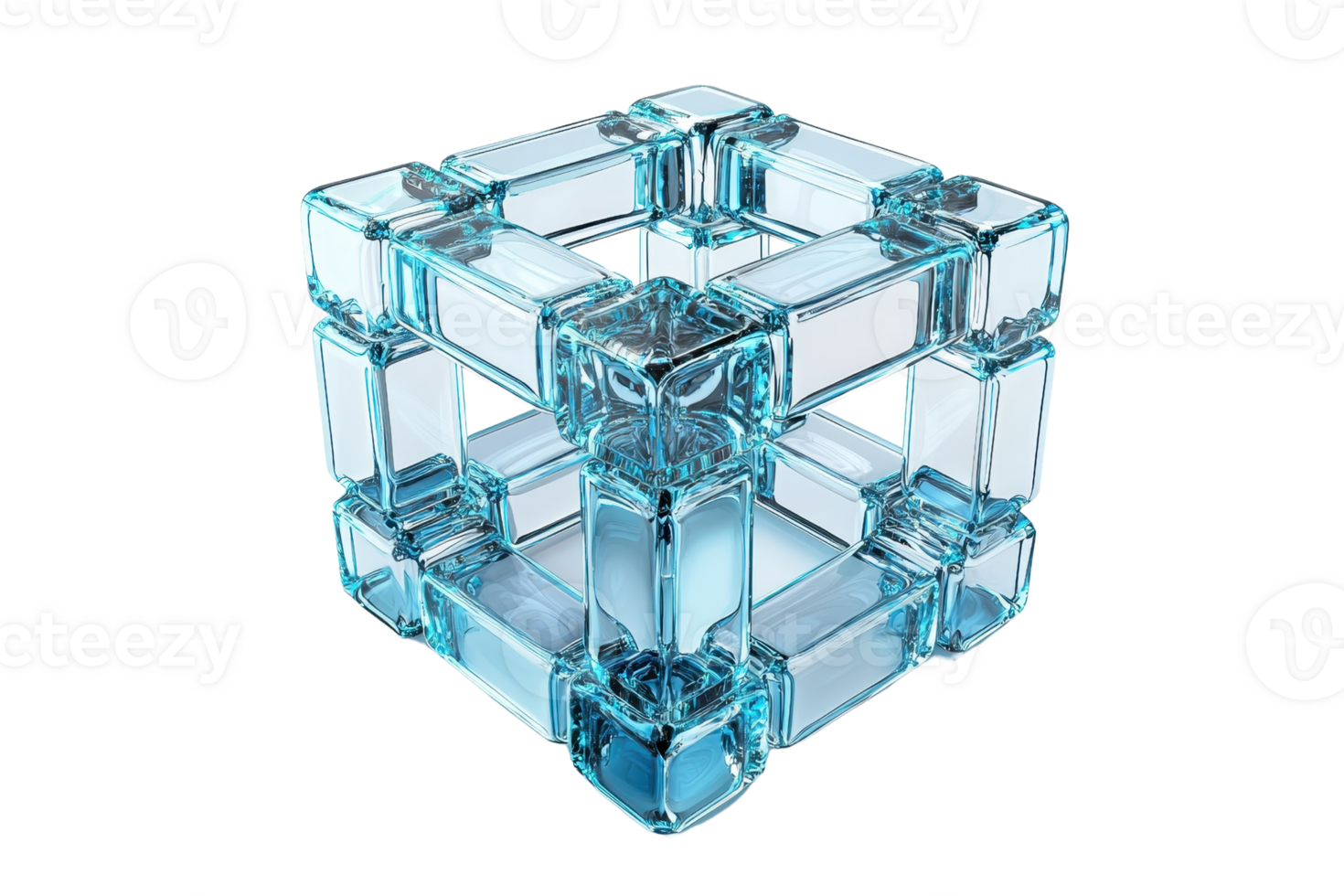 A Geometric Structure Composed Of Clear Interlocking Blocks Creating A Three Dimensional Cube