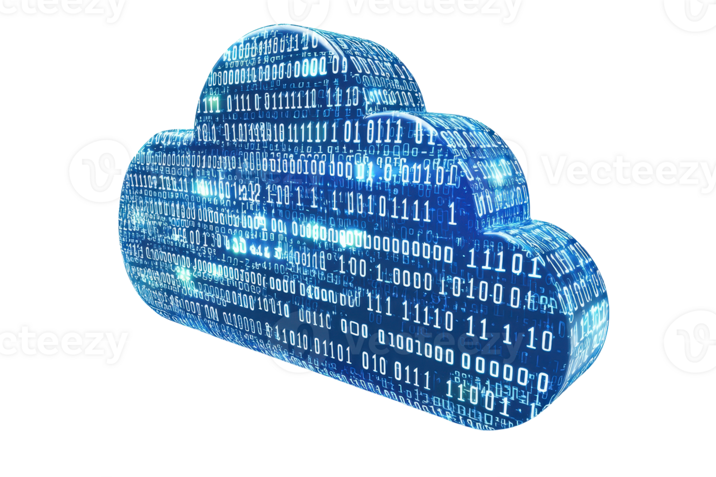 A stylized cloud symbol infused with binary code, representing digital storage and cloud ...