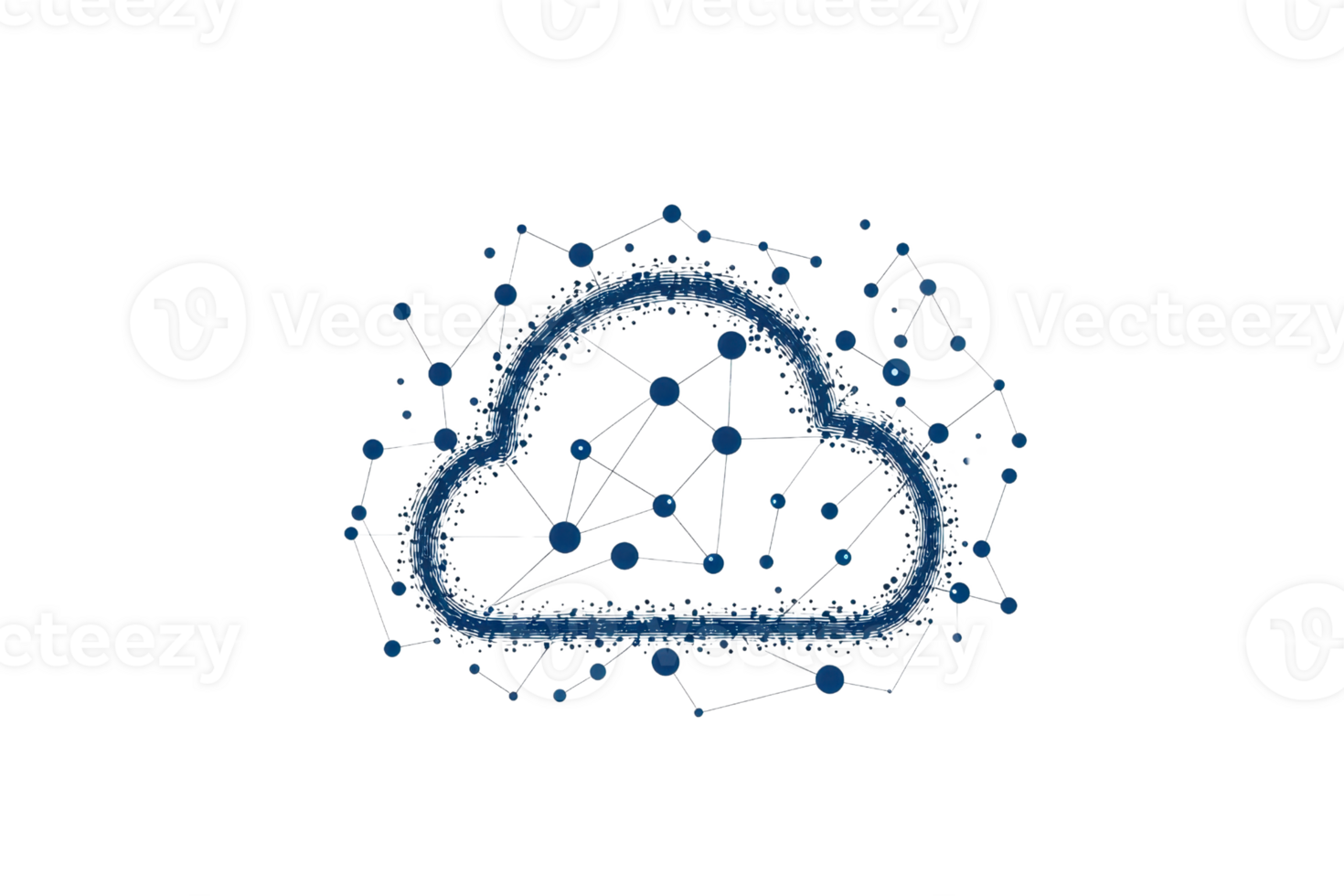 A stylized cloud symbol surrounded by interconnected nodes ...