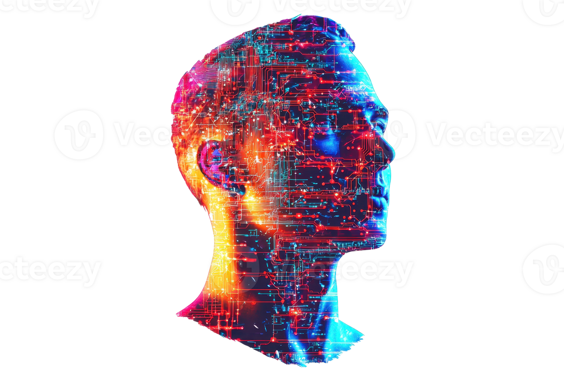 A vibrant, abstract profile of a head showcasing a mix of colorful ...