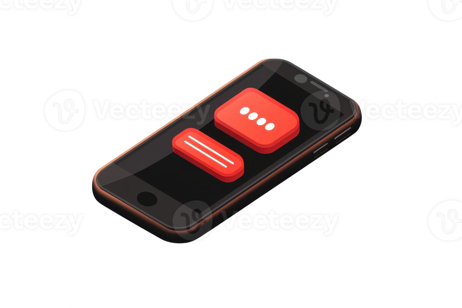 A smartphone displaying message icons with red notification buttons. 53963745 PNG