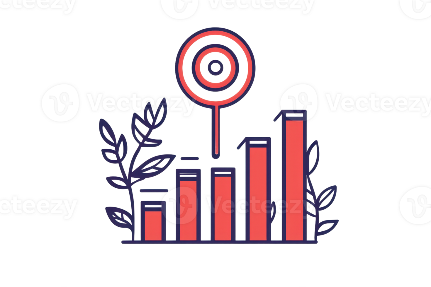 A stylized chart with varying height bars and a bullseye target above ...