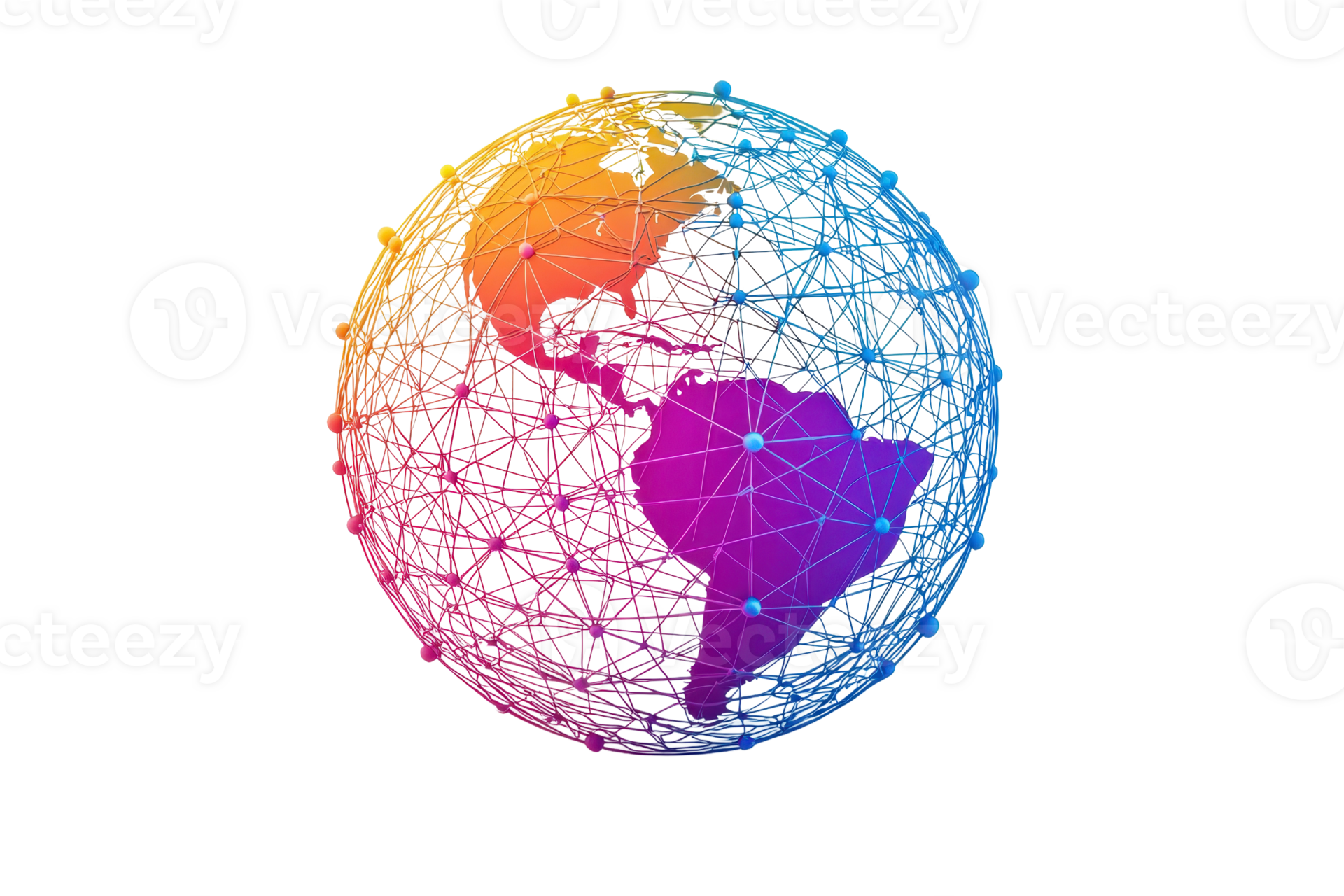 A colorful, stylized globe composed of interconnected lines and nodes, representing a global ...