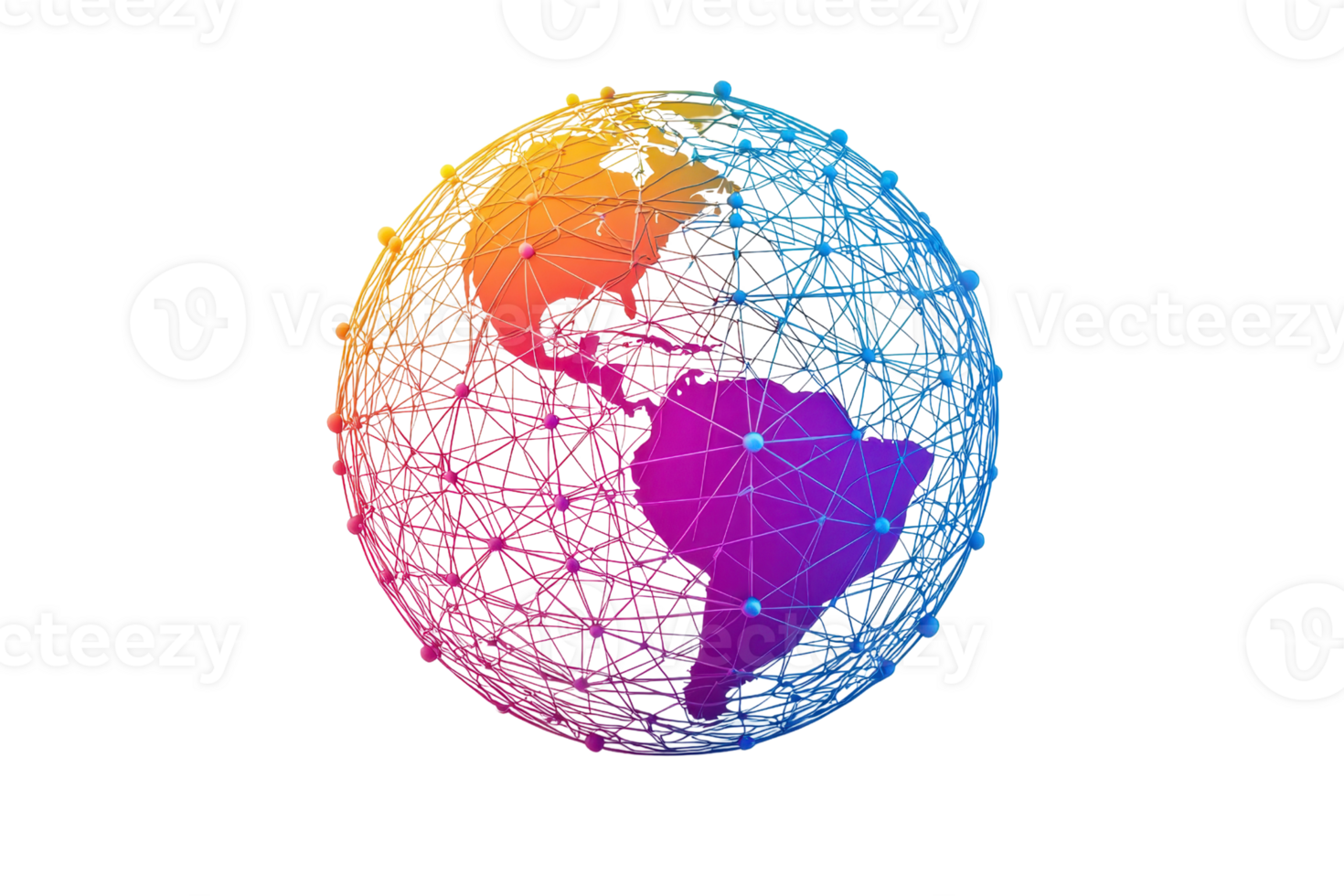 A colorful, stylized globe composed of interconnected lines and nodes, representing a global ...
