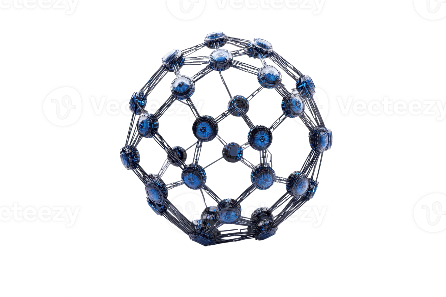 A Spherical Molecular Structure Composed Of Interconnected Atoms Featuring Blue Spheres That