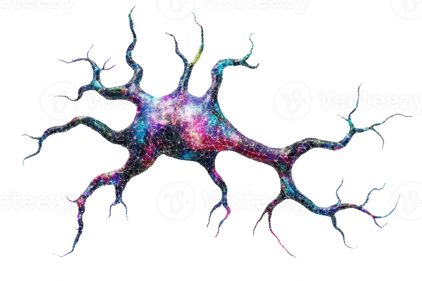 A Colorful Abstract Representation Of A Neuron With Branching