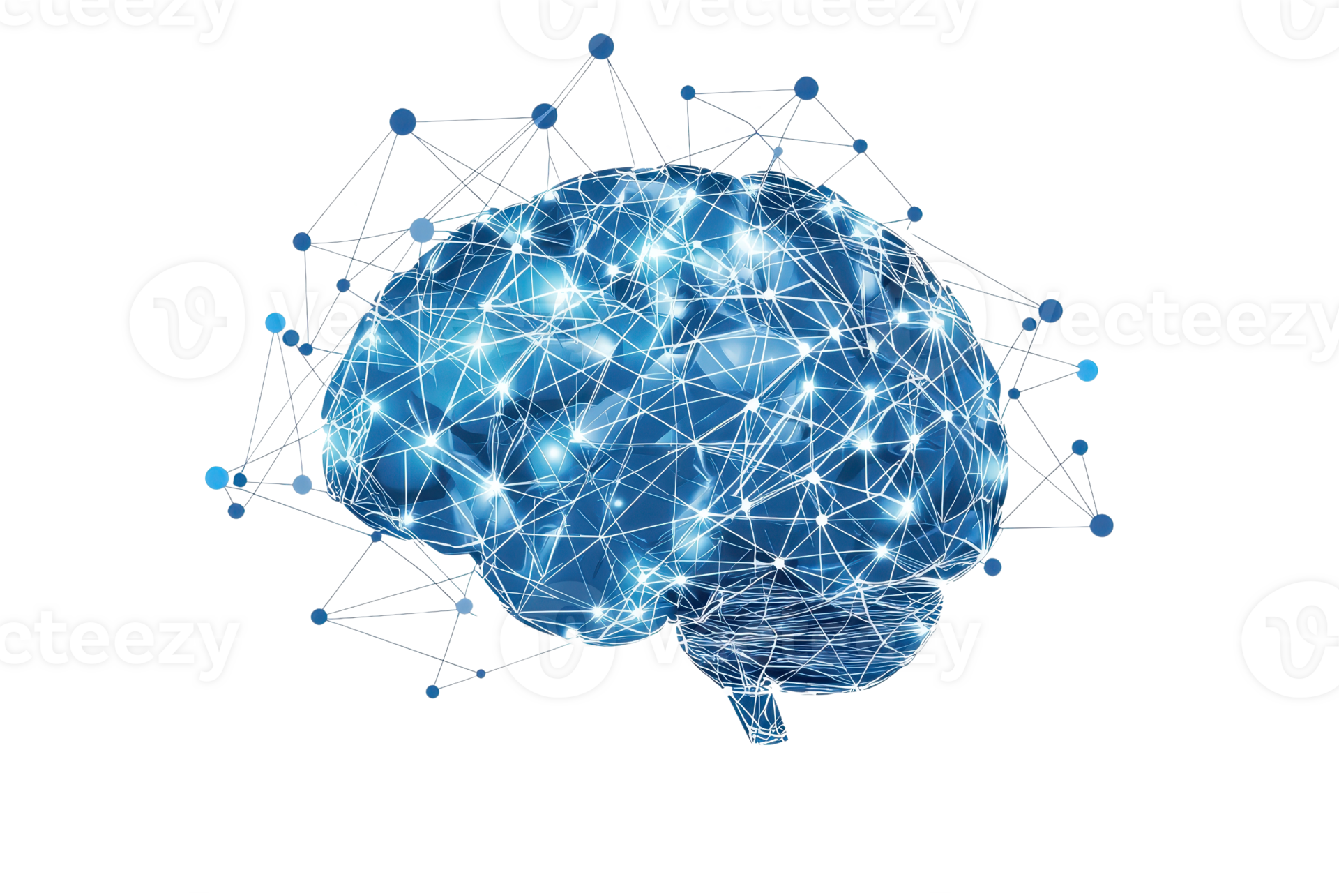A digital representation of a brain, connected by glowing lines and nodes, symbolizing neural ...