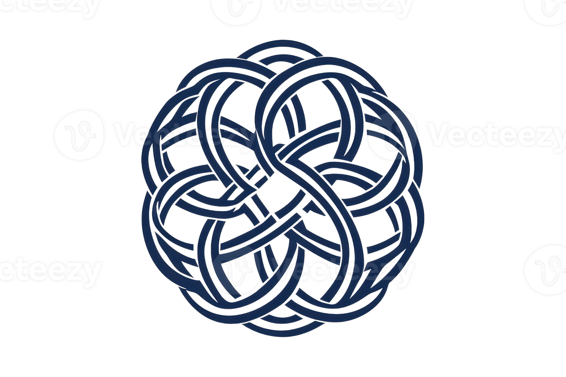 A circular, intricate design featuring interwoven loops, creating a ...