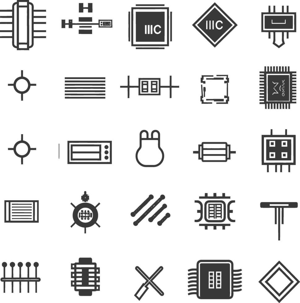 A Collection Of 24 Black And White Microchip And Circuitry Icons ...