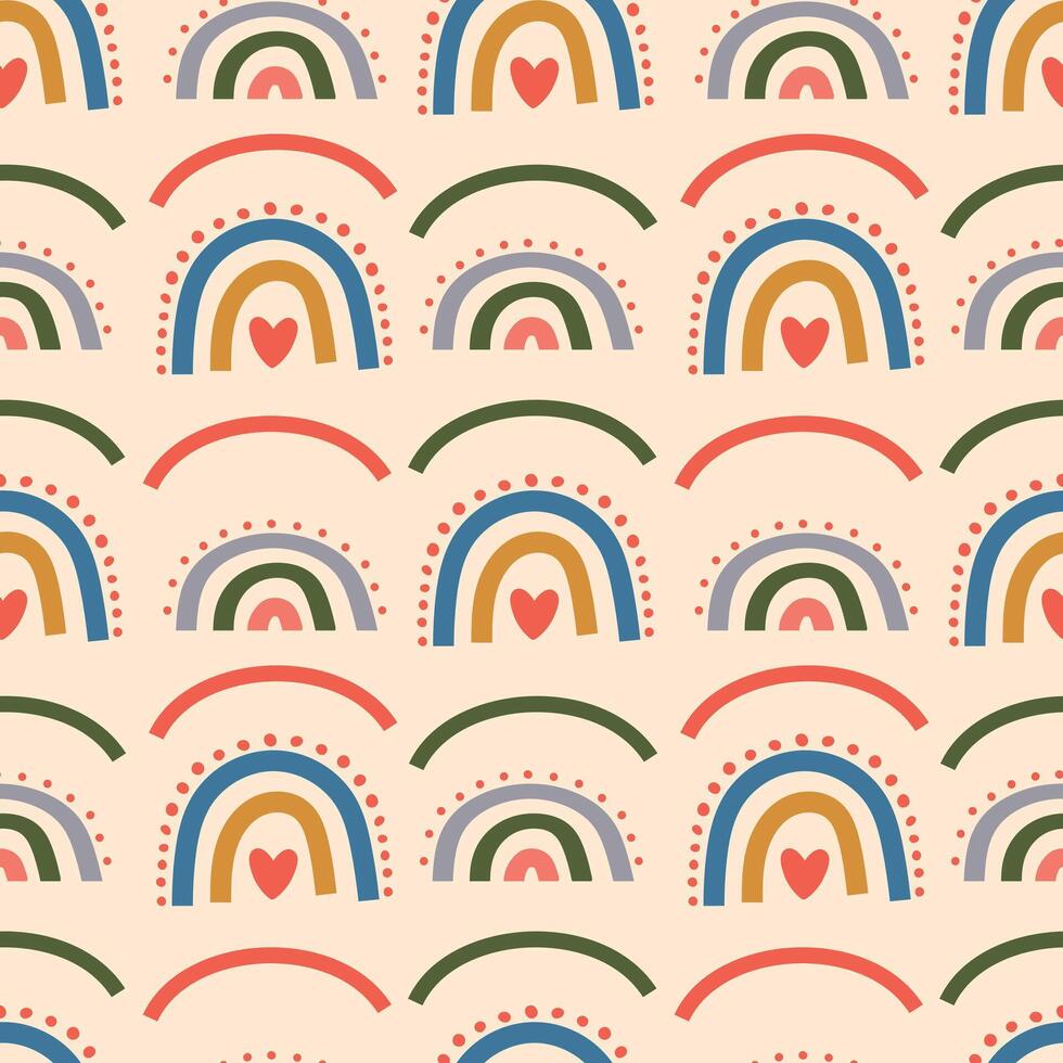 Boho rainbow seamless pattern. Cute illustration for packaging, wrapping paper, valentine's day ...