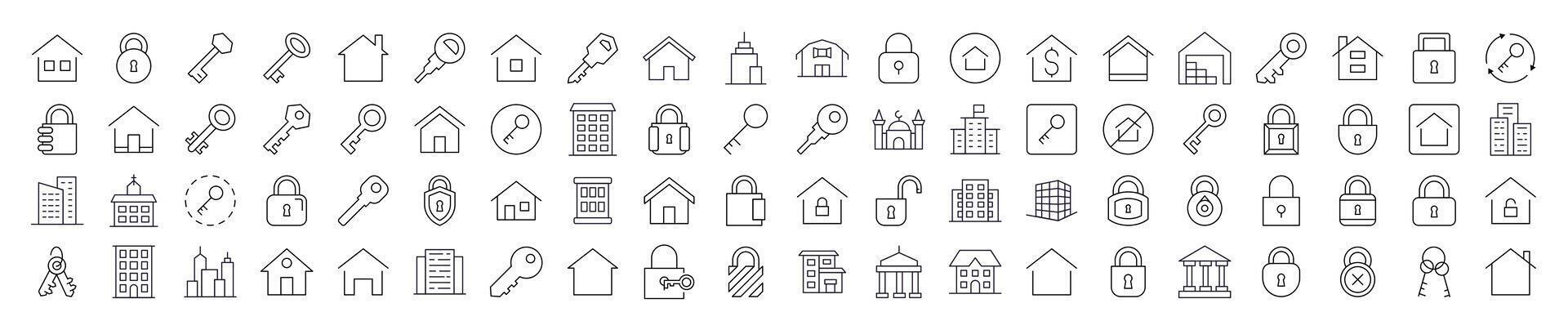 House And Real Estate Outline Web Line Icons Collection Editable