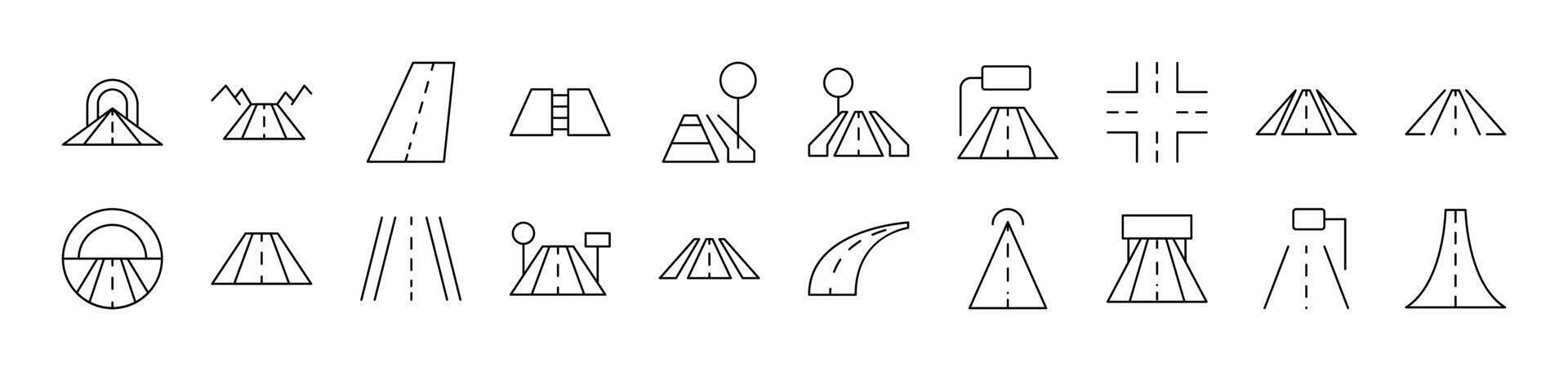 Road Simple Isolated Line Icons Collection Editable Stroke Suitable