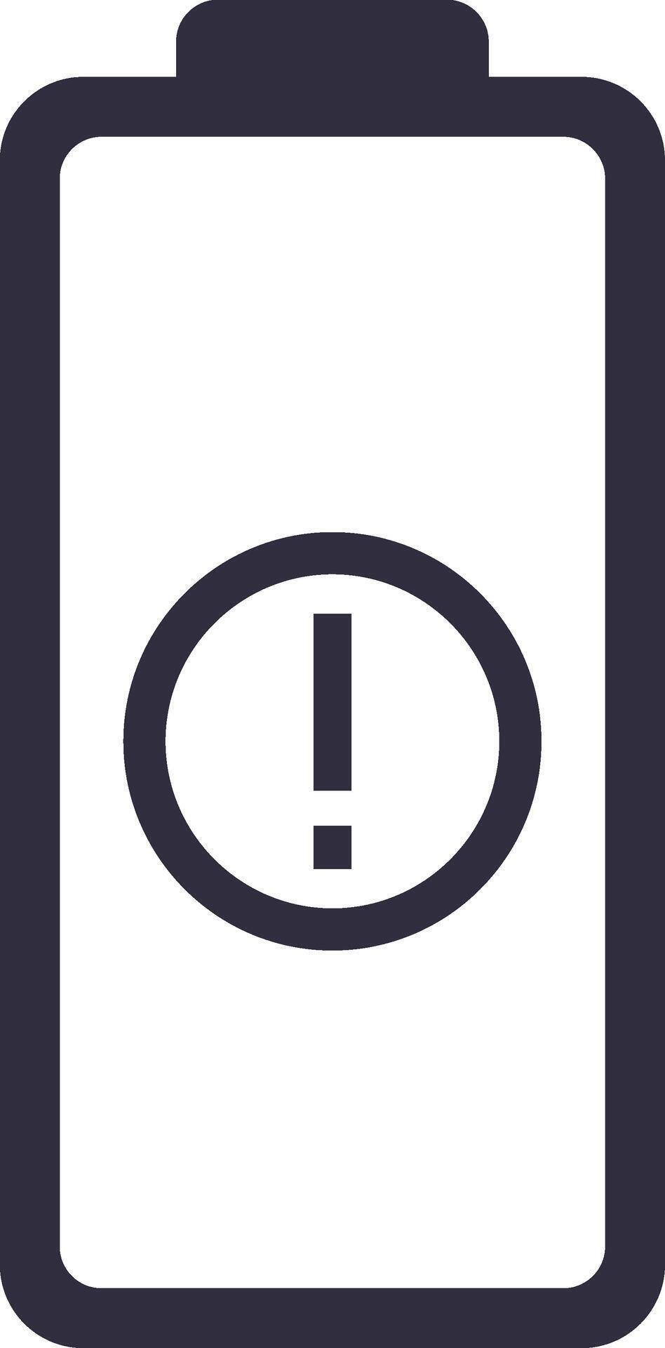 Battery icon with exclamation point representing critical power level ...