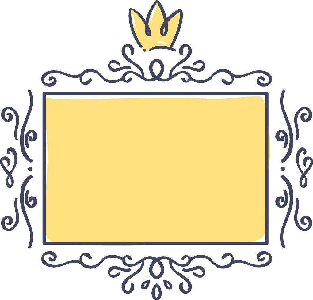 Hand drawn frame featuring a crown, swirls, and flourishes, creating a ...