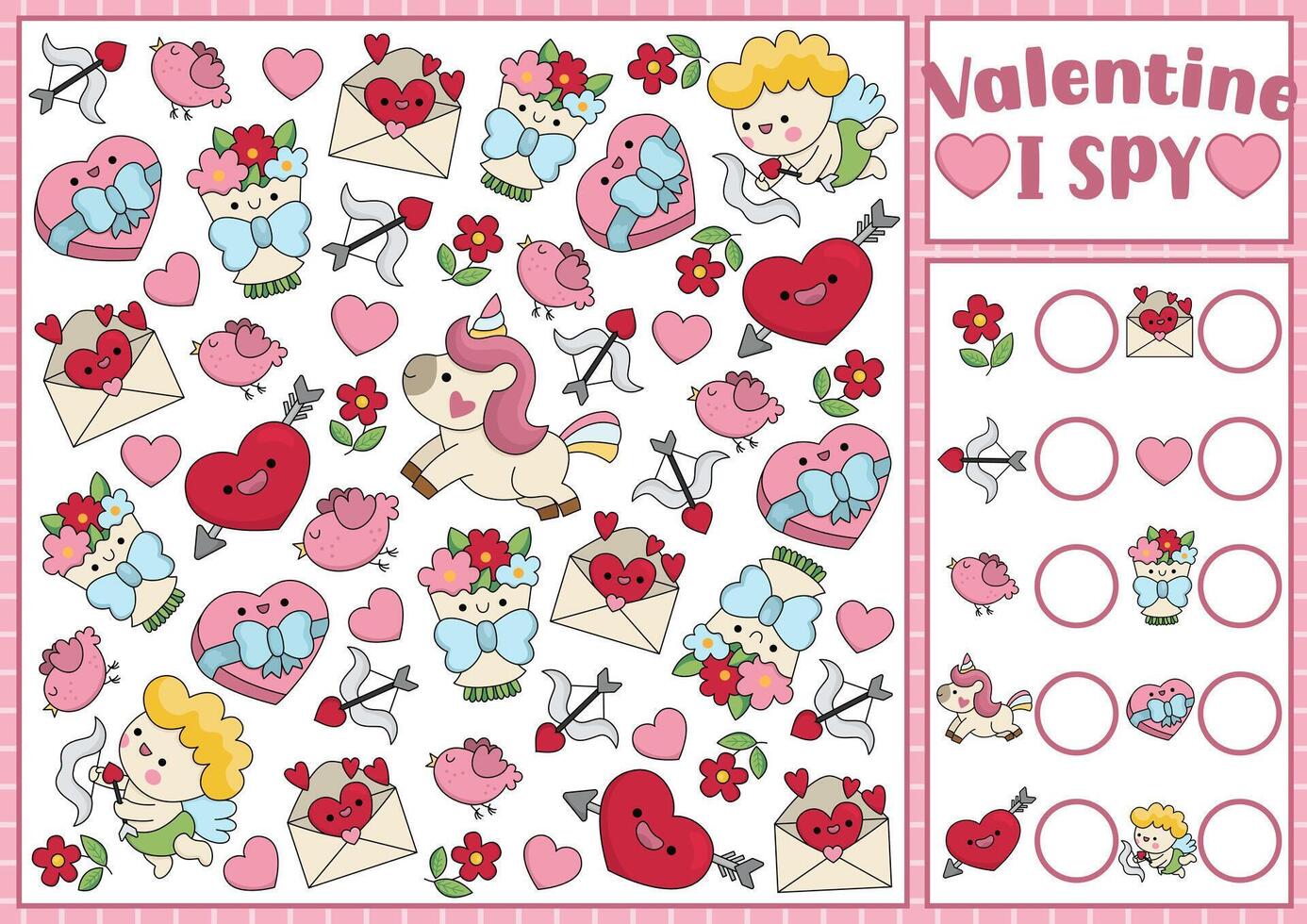 Saint Valentine I spy game for kids. Searching and counting activity ...