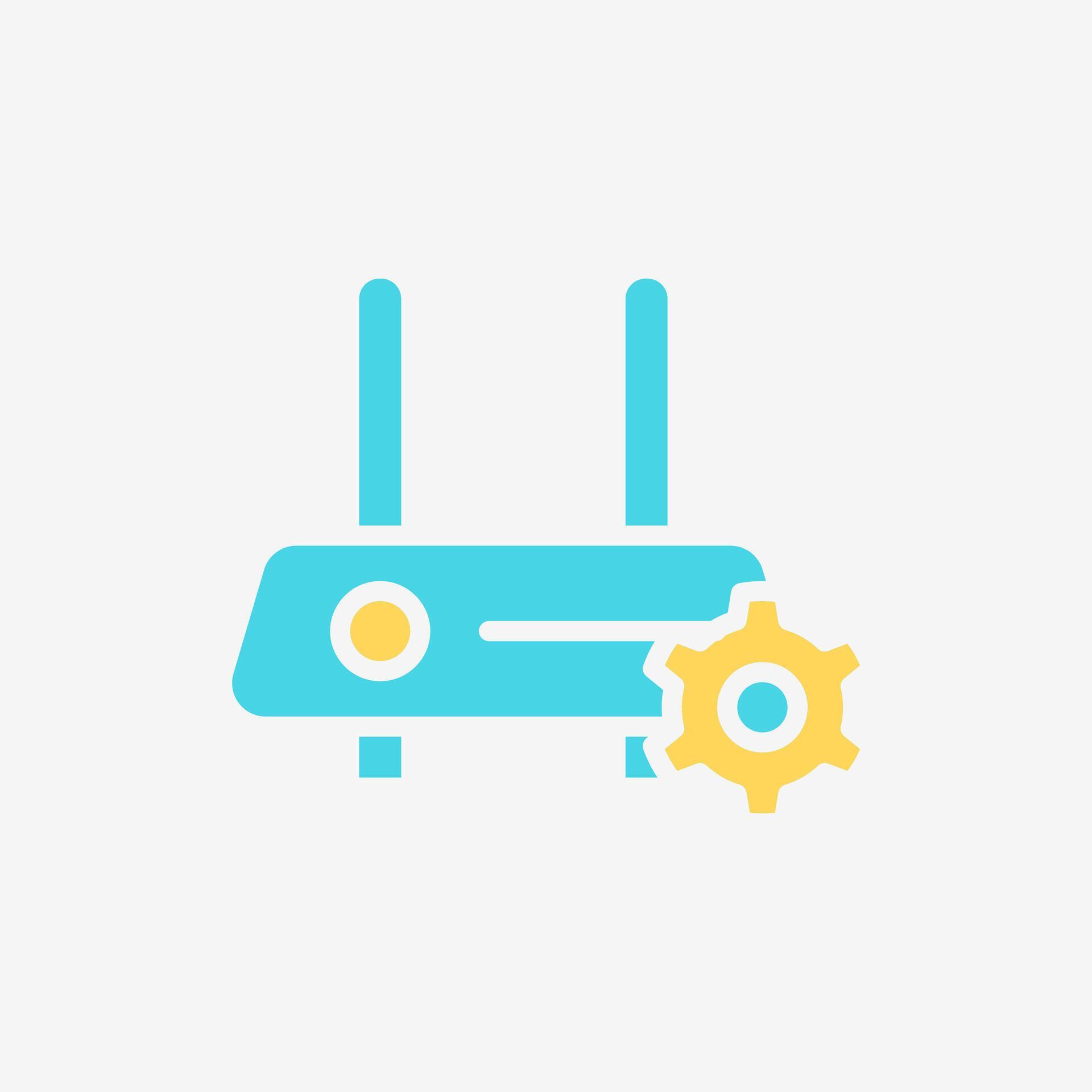 Flat Icon modem internet setting gear symbol. Technology and system concept, Flat Colorful style ...