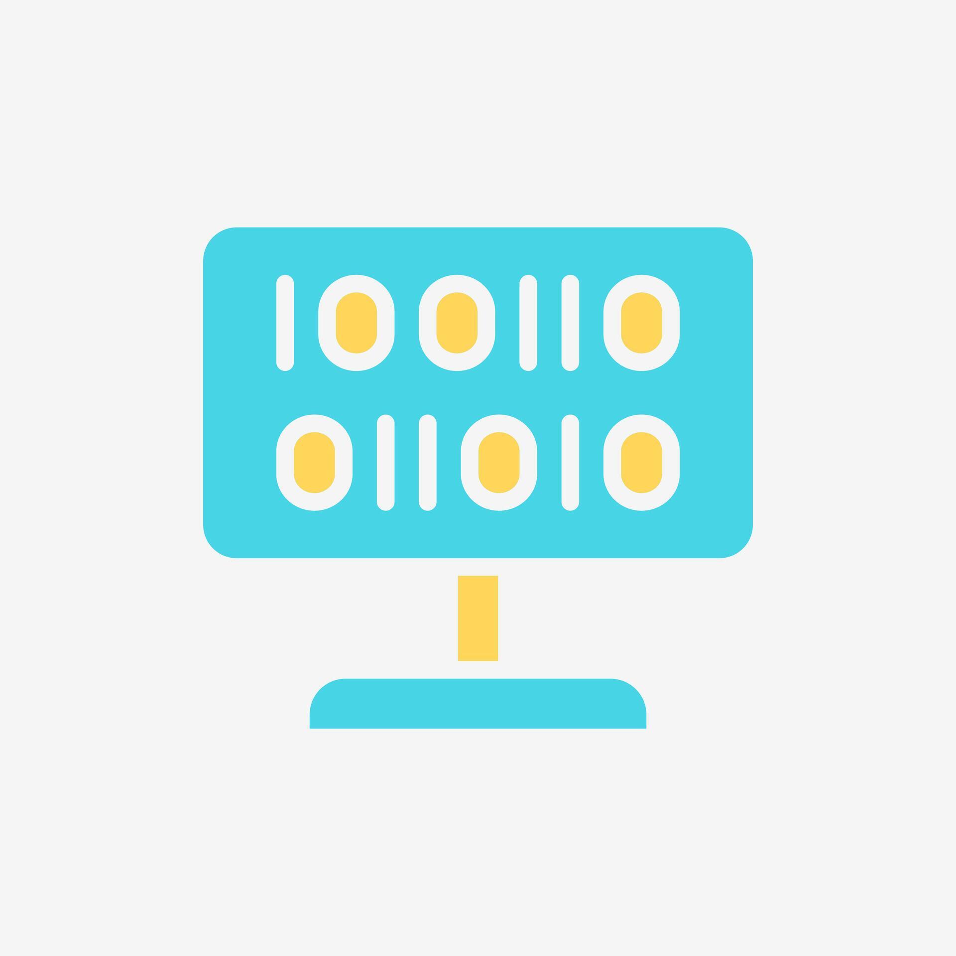 Flat Icon Computer desktop with binary code. Technology and system concept, Flat Colorful style ...