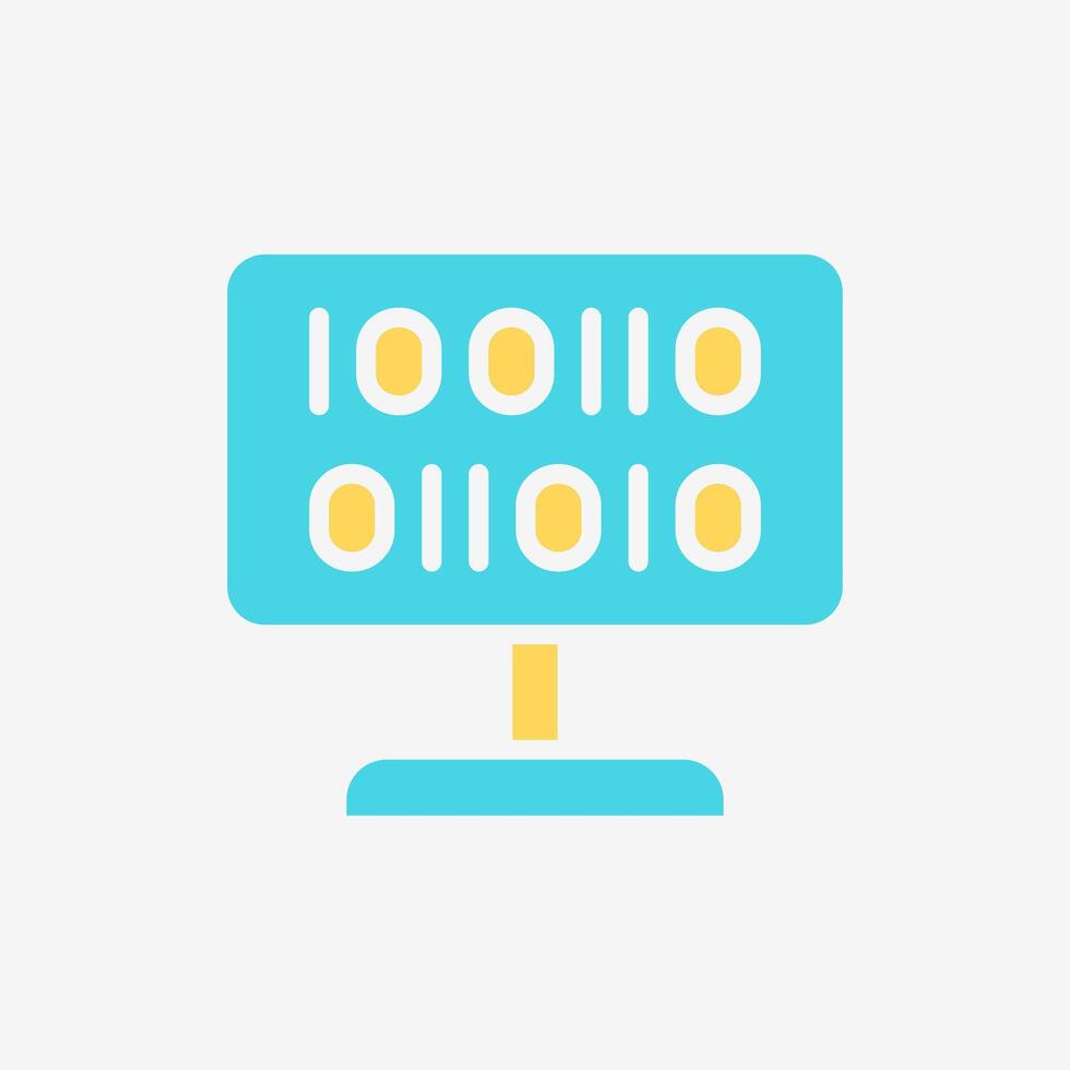 Flat Icon Computer desktop with binary code. Technology and system concept, Flat Colorful style ...