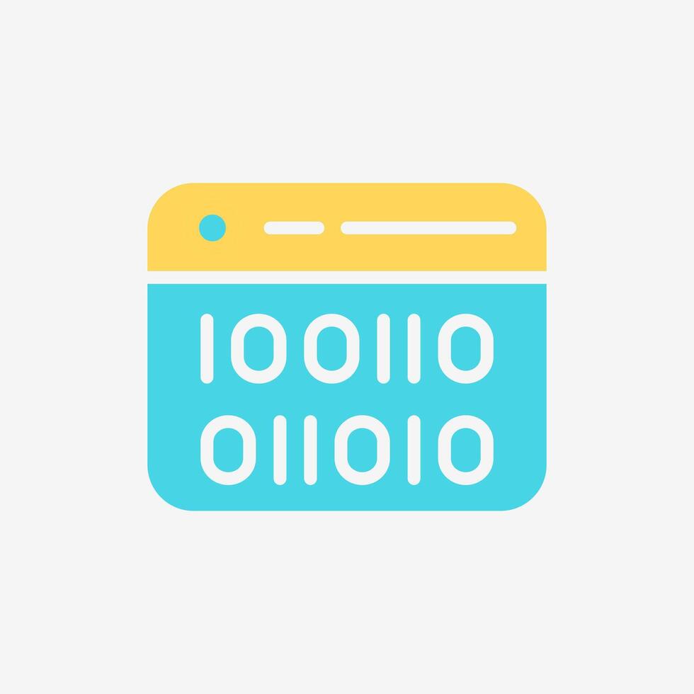 Flat Icon web window panel with Binary code. Technology and system concept, Flat Colorful style ...