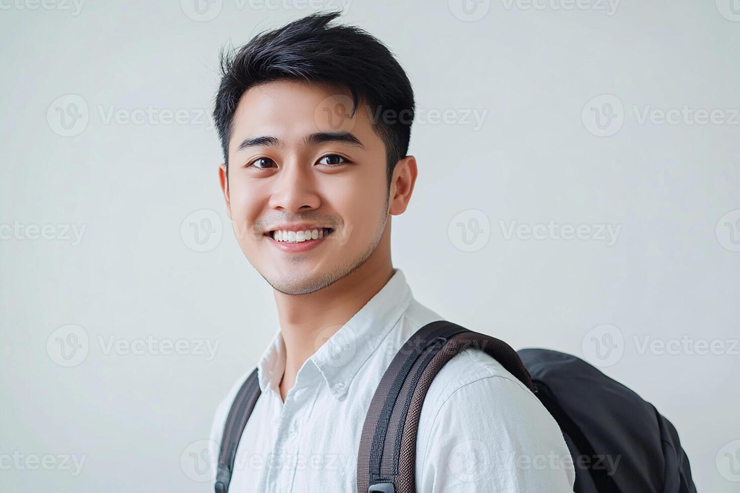 Asian male student with backpack smiling 54007071 Stock Photo at Vecteezy