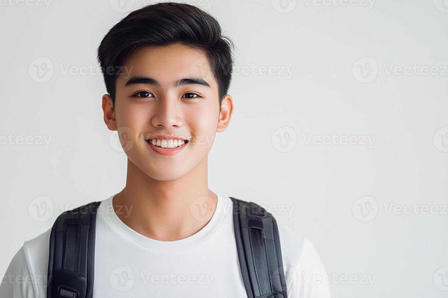 Asian male student with backpack smiling 54007101 Stock Photo at Vecteezy