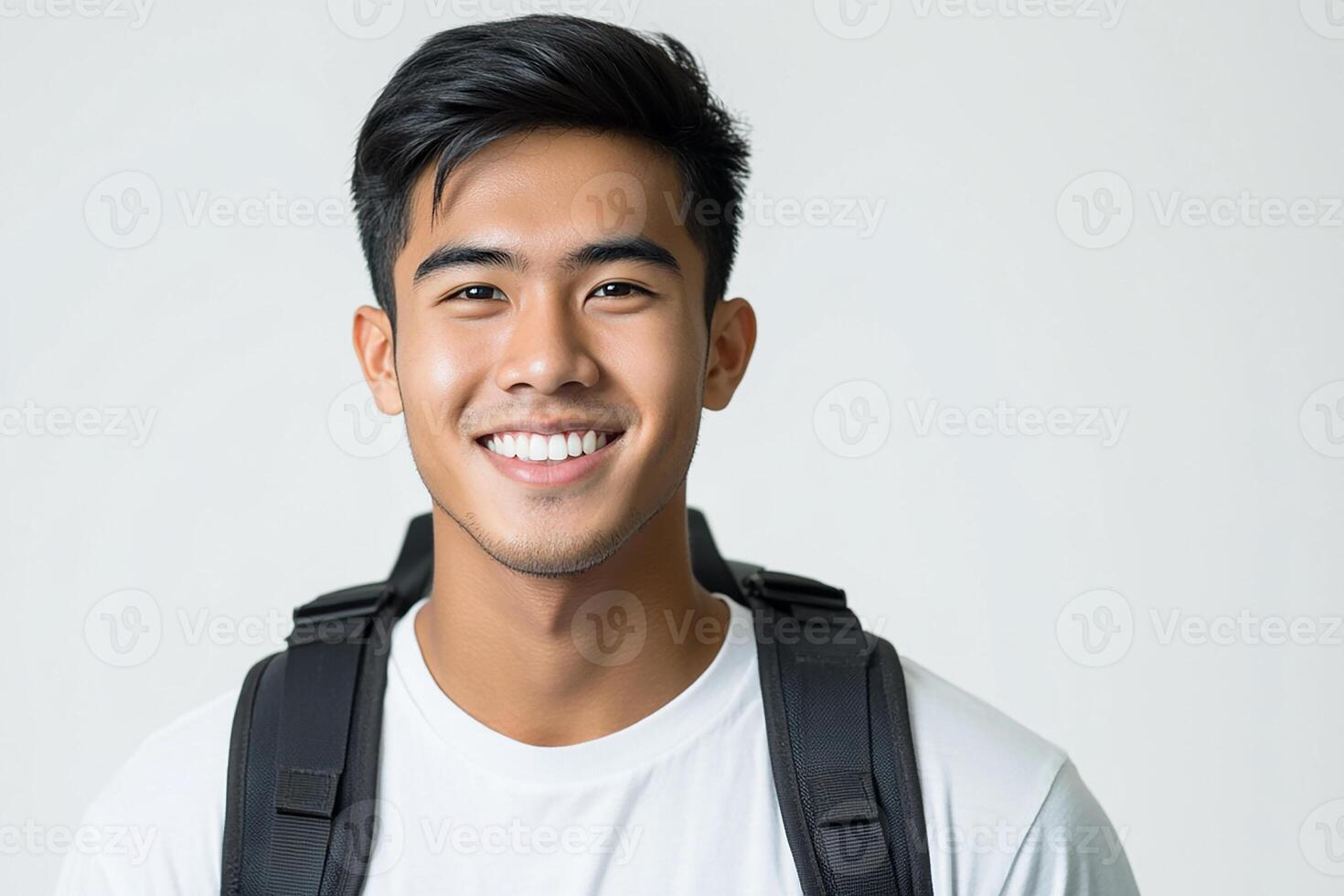 Asian male student smiling with backpack 54007106 Stock Photo at Vecteezy