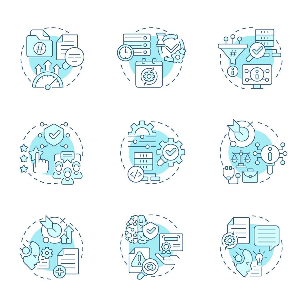 Retrieval augmented generation soft blue concept icons. and machine learning. Data process. Icon ...