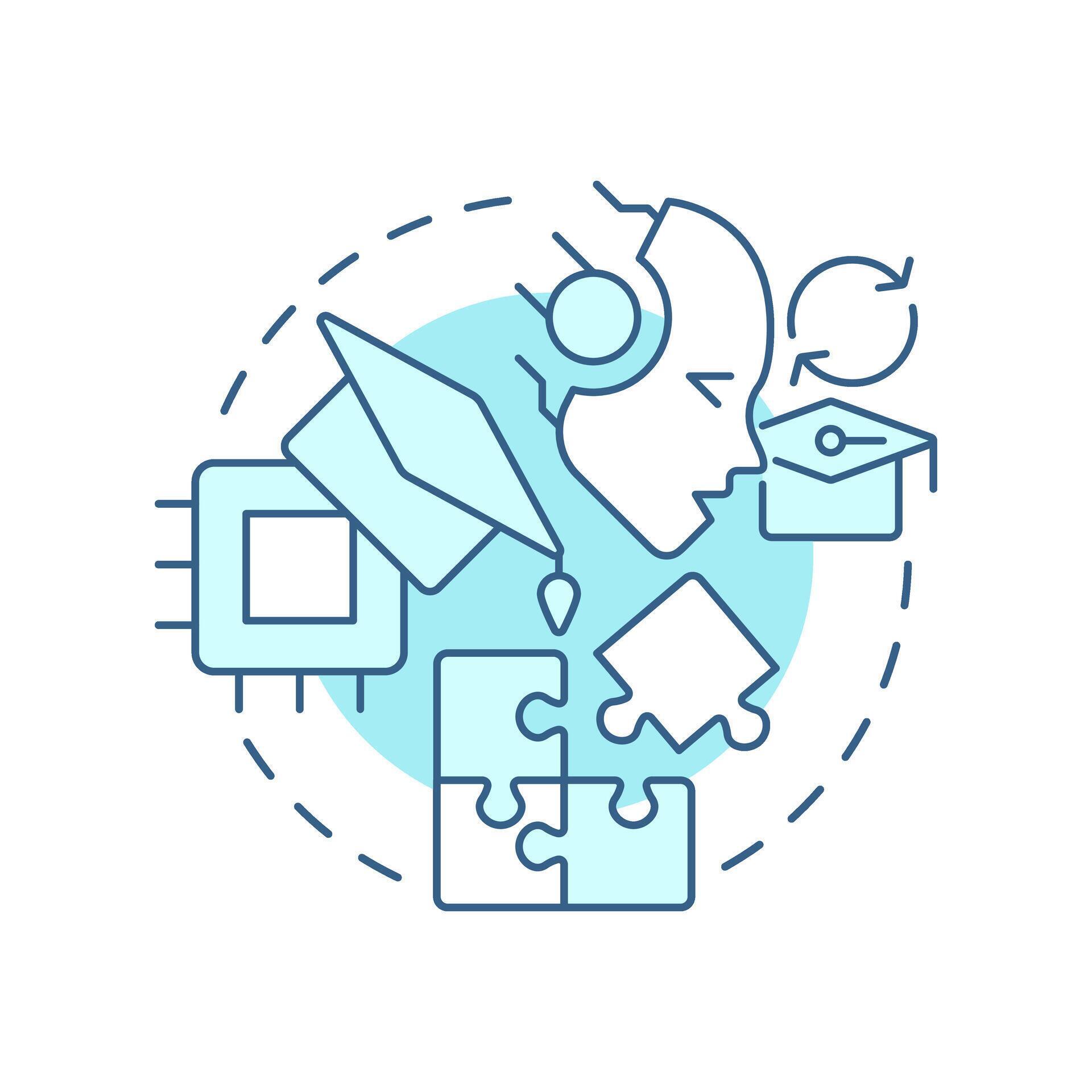 Self supervised learning soft blue concept icon. Training model with ...