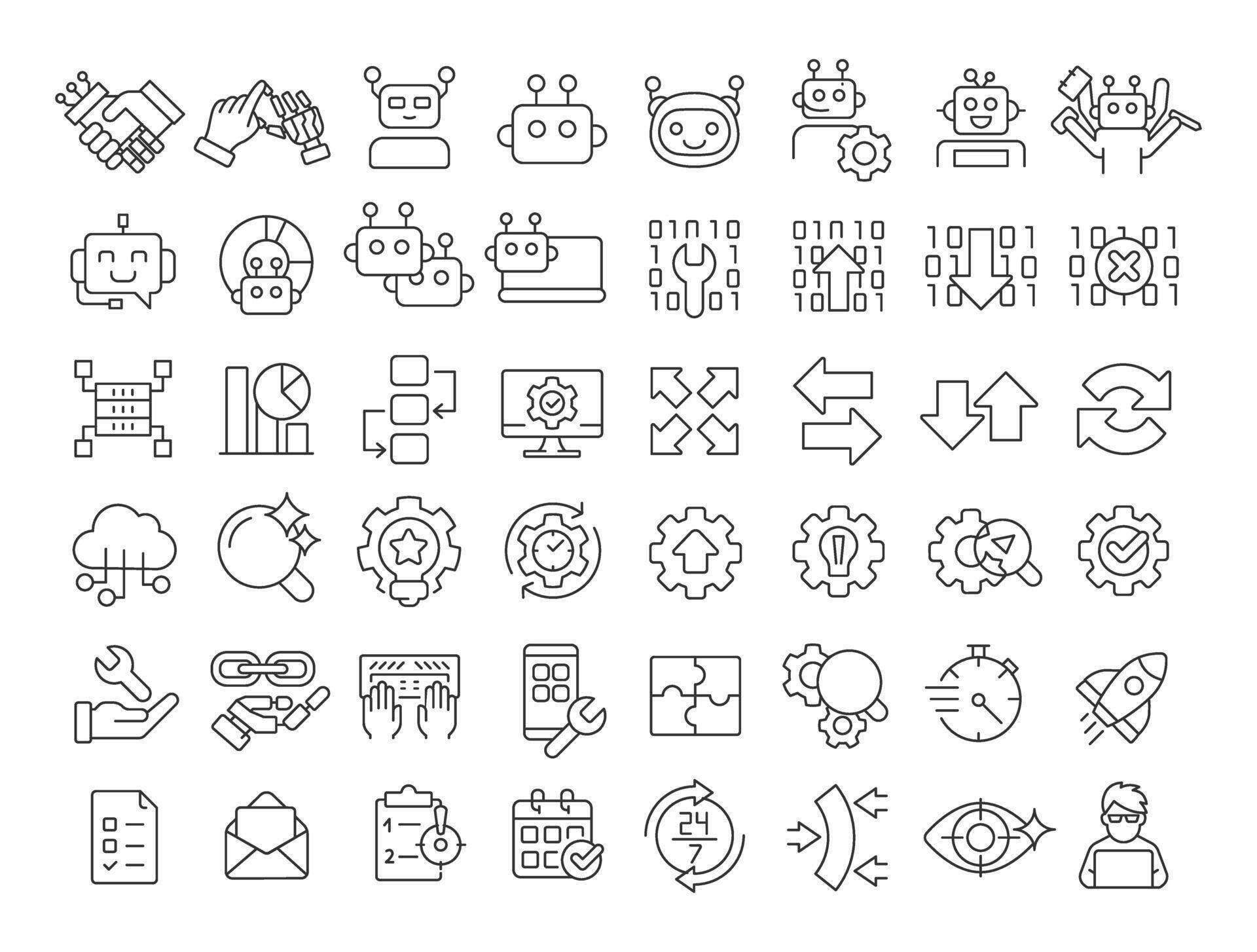 Robotic Process Automation Linear Icons Set Technology Of Workflow