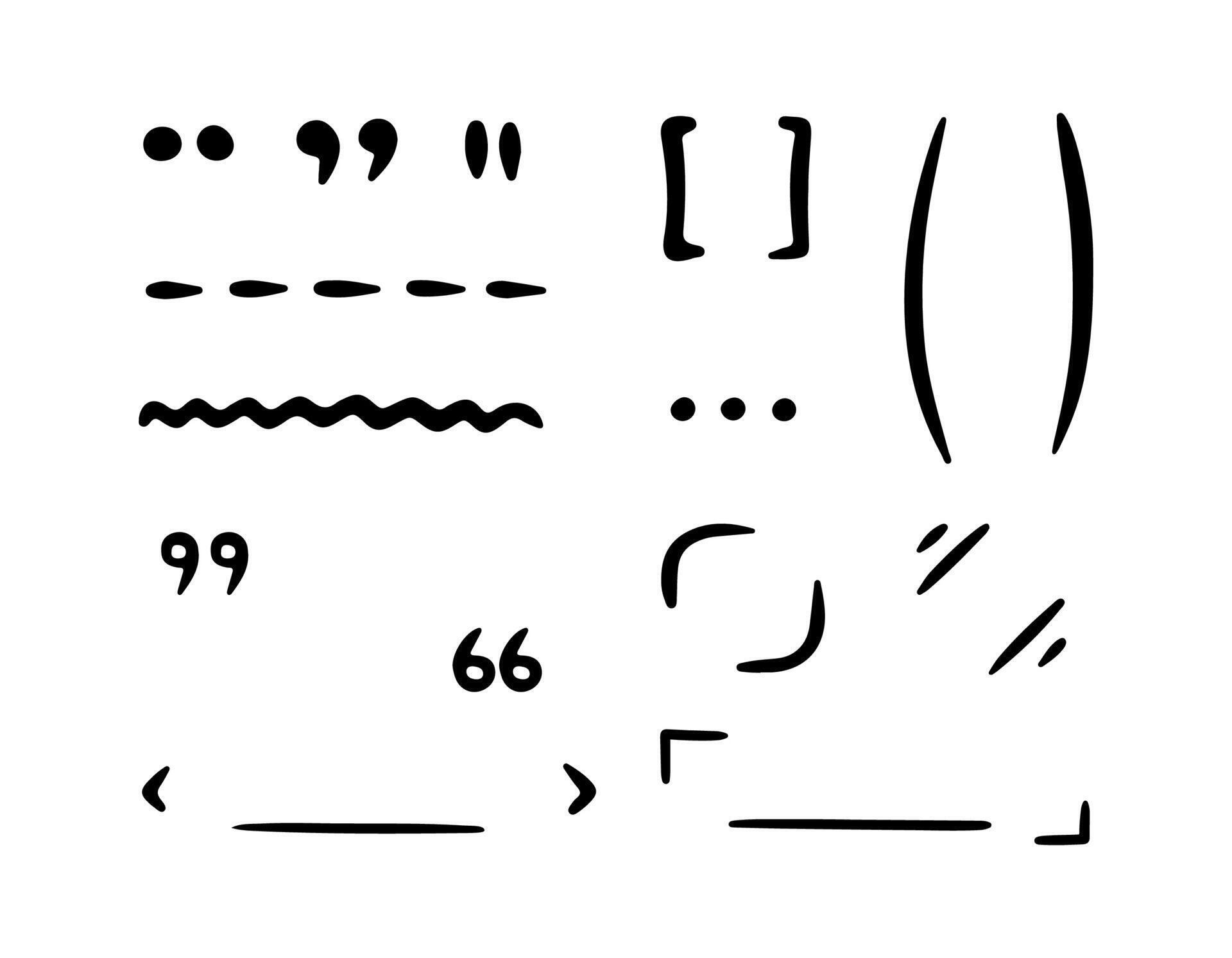 Hand drawn punctuation mark set. Doodle signs, marks, comma, dots ...