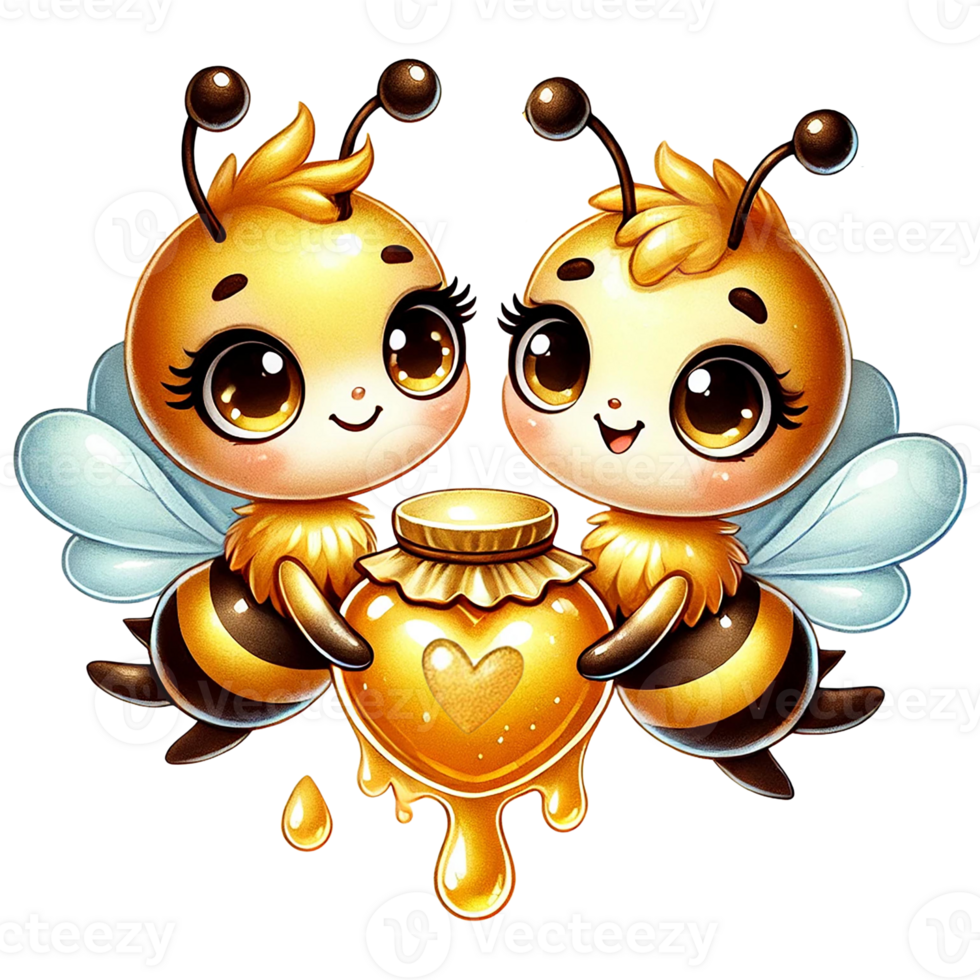 Cute Cartoon Bees Sharing A Jar Of Honey In A Lively Design Valentine Cartoon Character