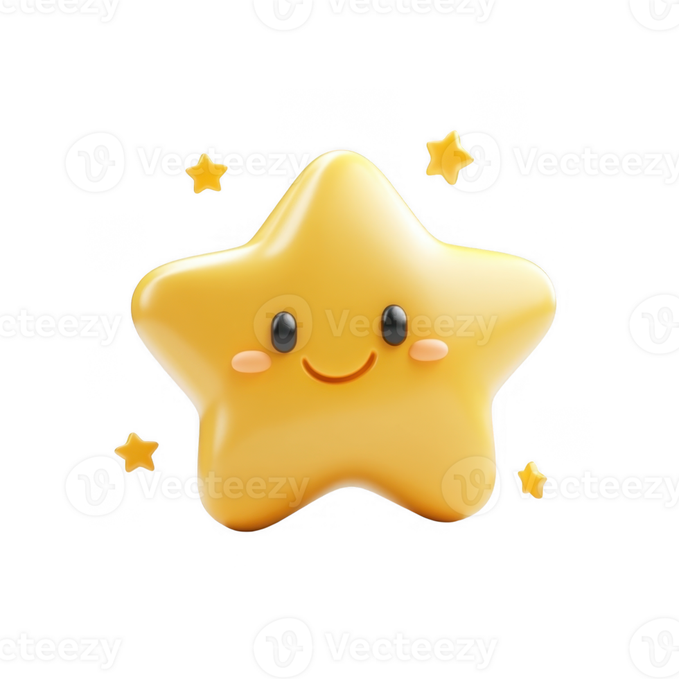 Adorable 3d icon happy star emoji character with blushing cheeks and large eyes, set against a ...