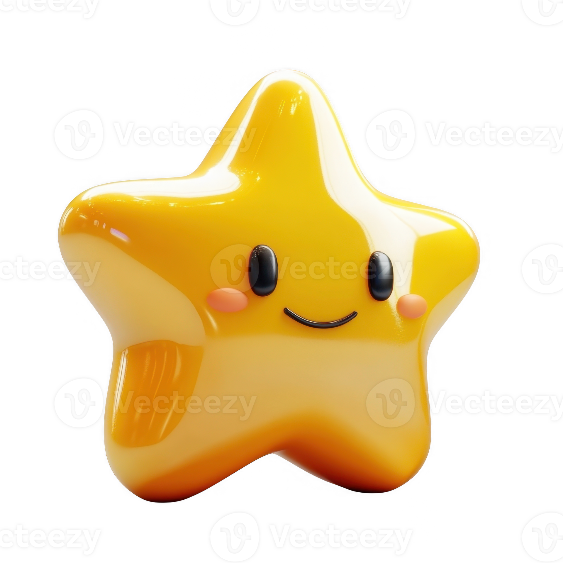 Adorable 3d icon happy star emoji character with blushing cheeks and large eyes, set against a ...